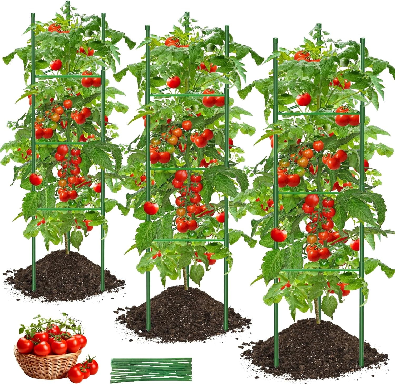 Tomato Cage, 3Pack 51.2inch Tall Tomato Trellis Triangle Tomato Cages ...