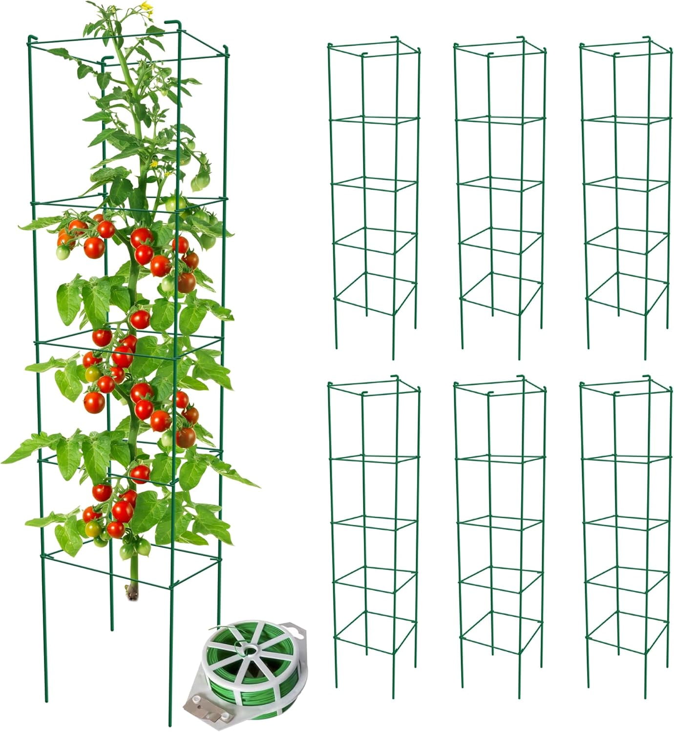 Tomato Cages 6 Packs 57 Inches (H) Plant Stand with 164 Feet Twist Ties ...