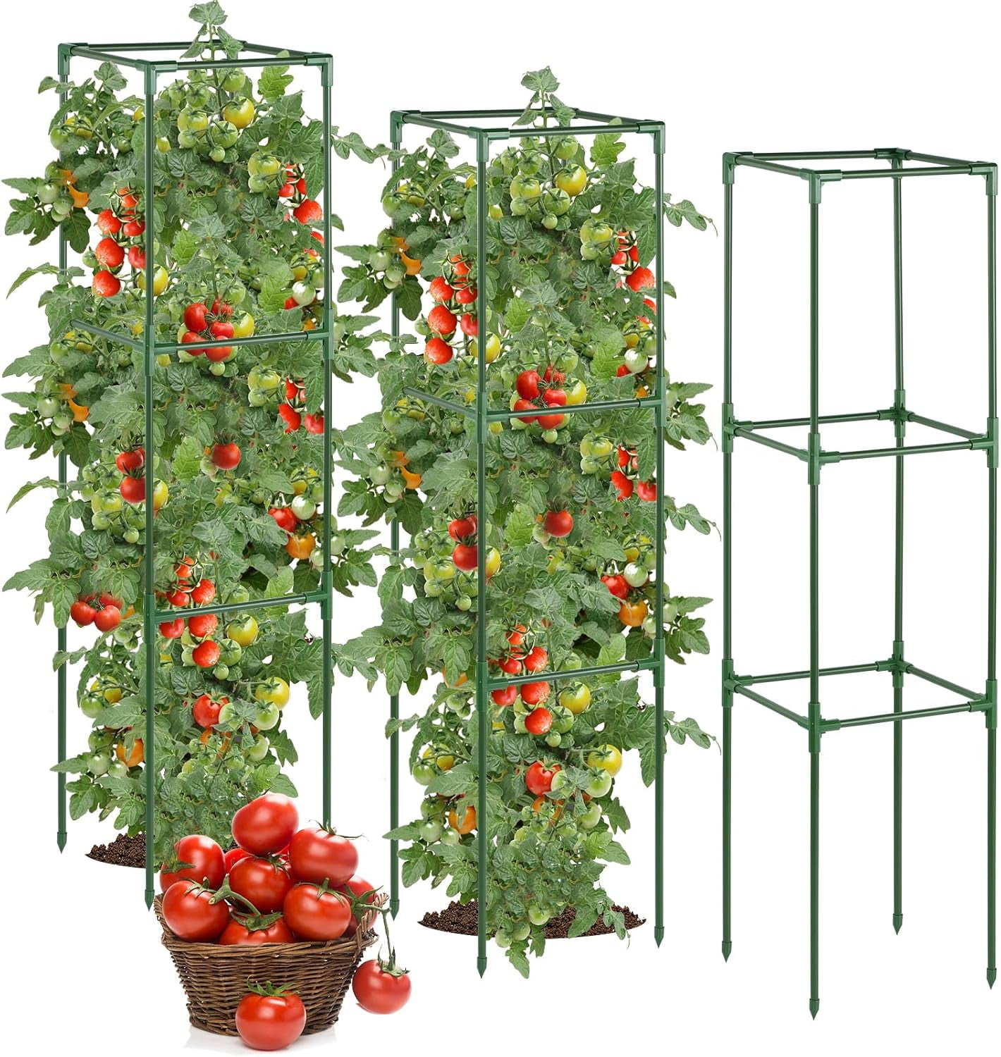 Tomato Cages for Garden - 44" Tall Square Plant Support Pole, Heavy ...