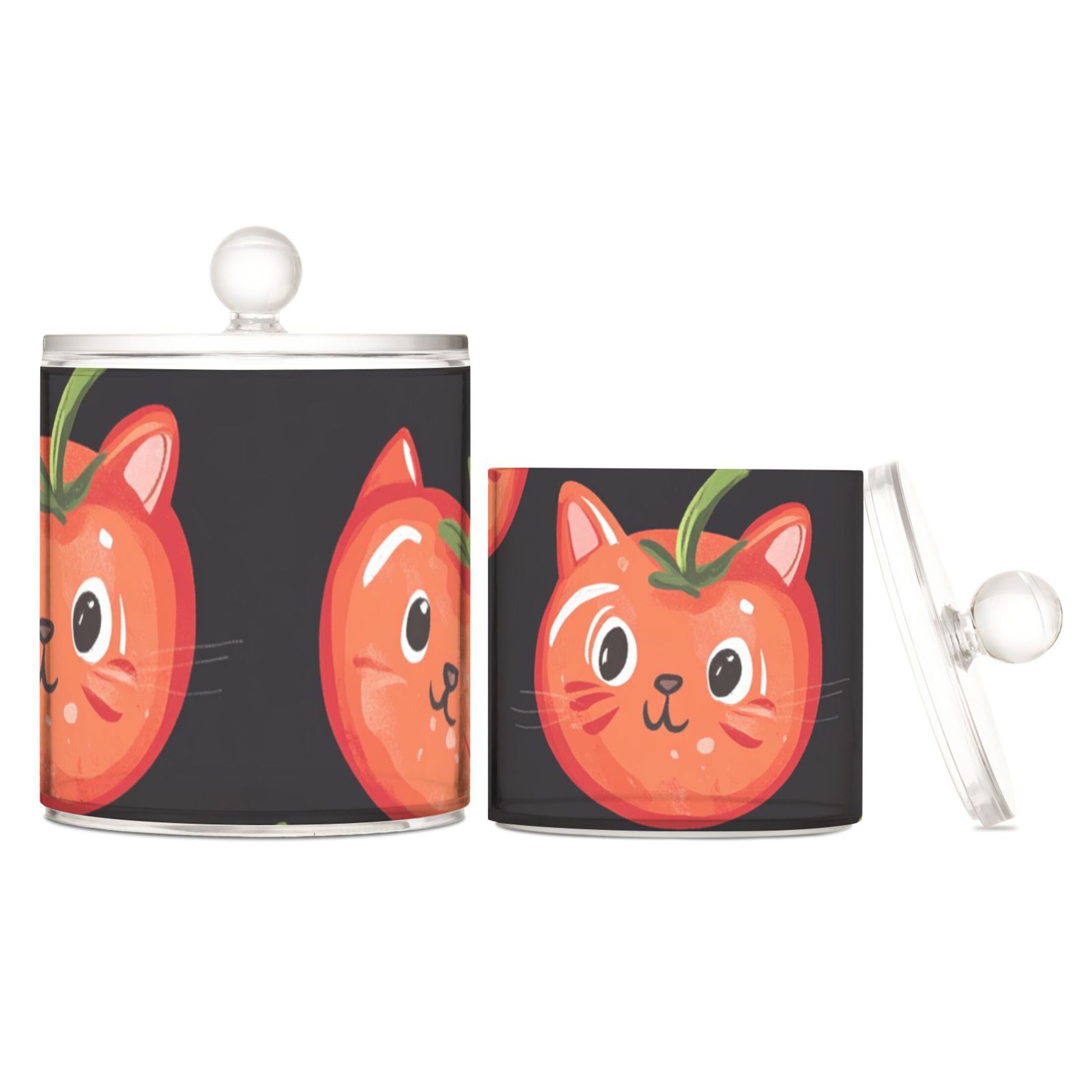 Tomato Cat Cute Translucent Plastic Cans Storage Canisters with Lid Two ...