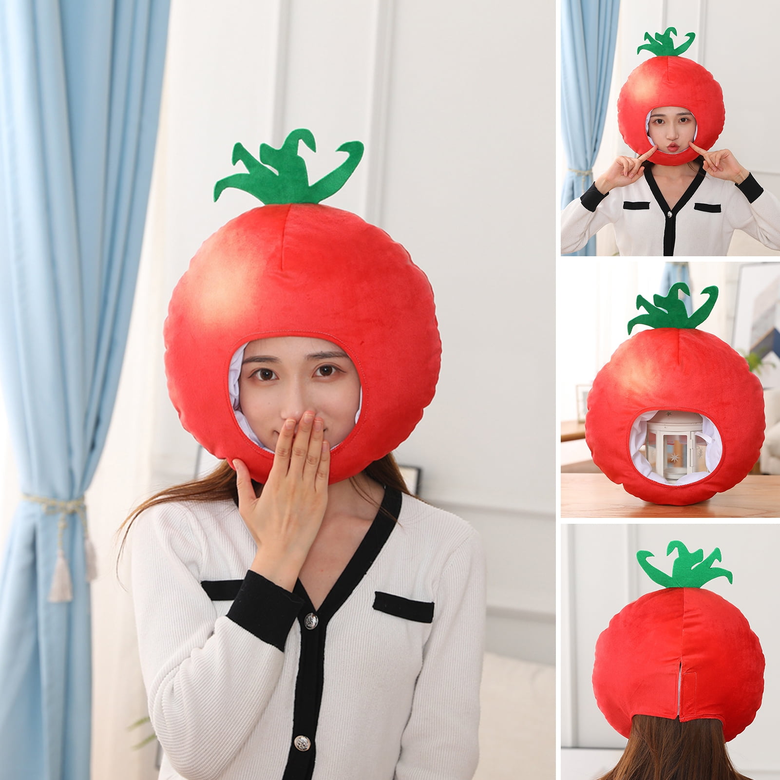 Tomato Headgear Soft Cute Cross-dressing Plush Cap Wearable Photography ...