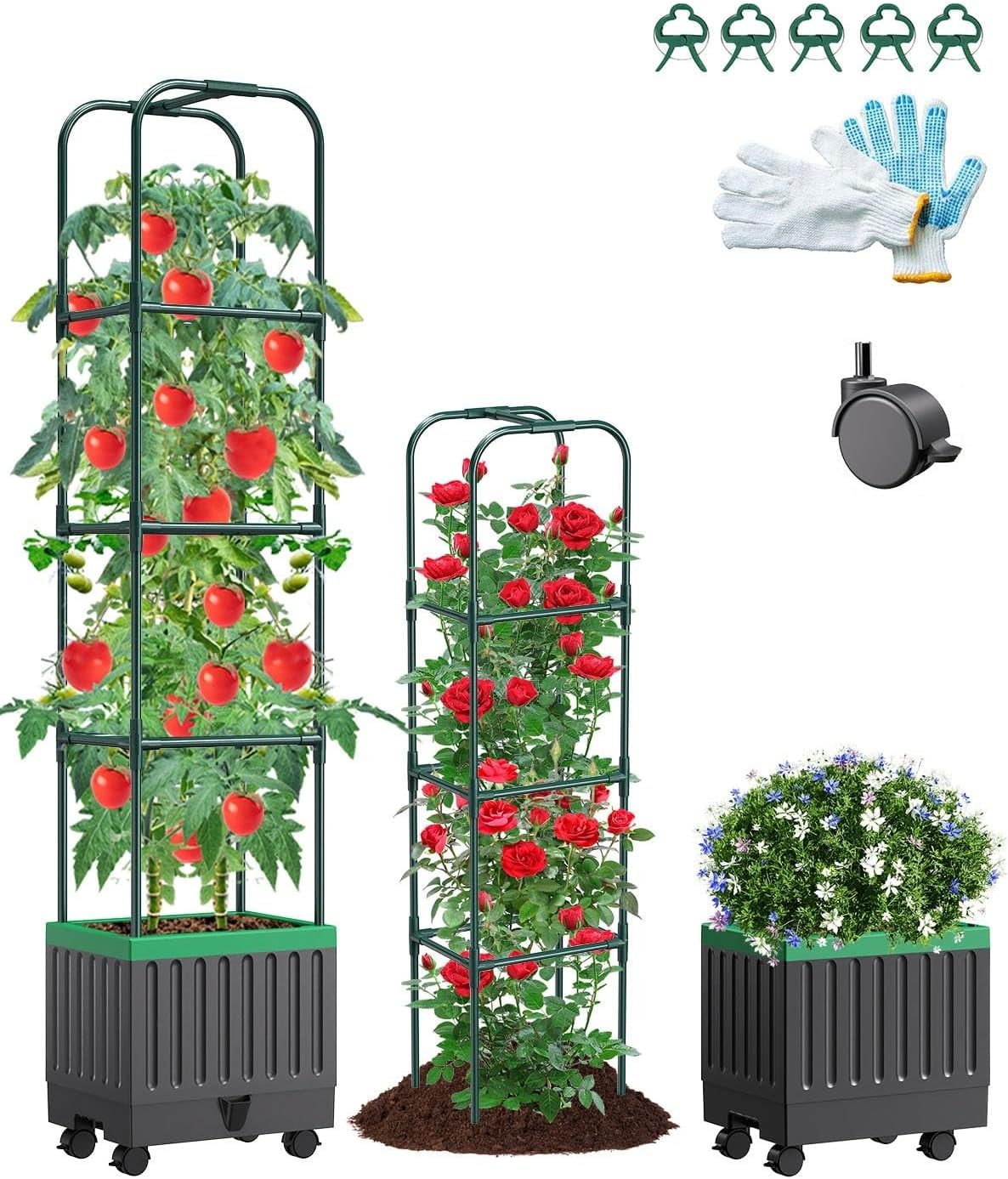 Tomato Planter Box with Trellis, 68.7" Tall Self Watering Tomato Cages ...