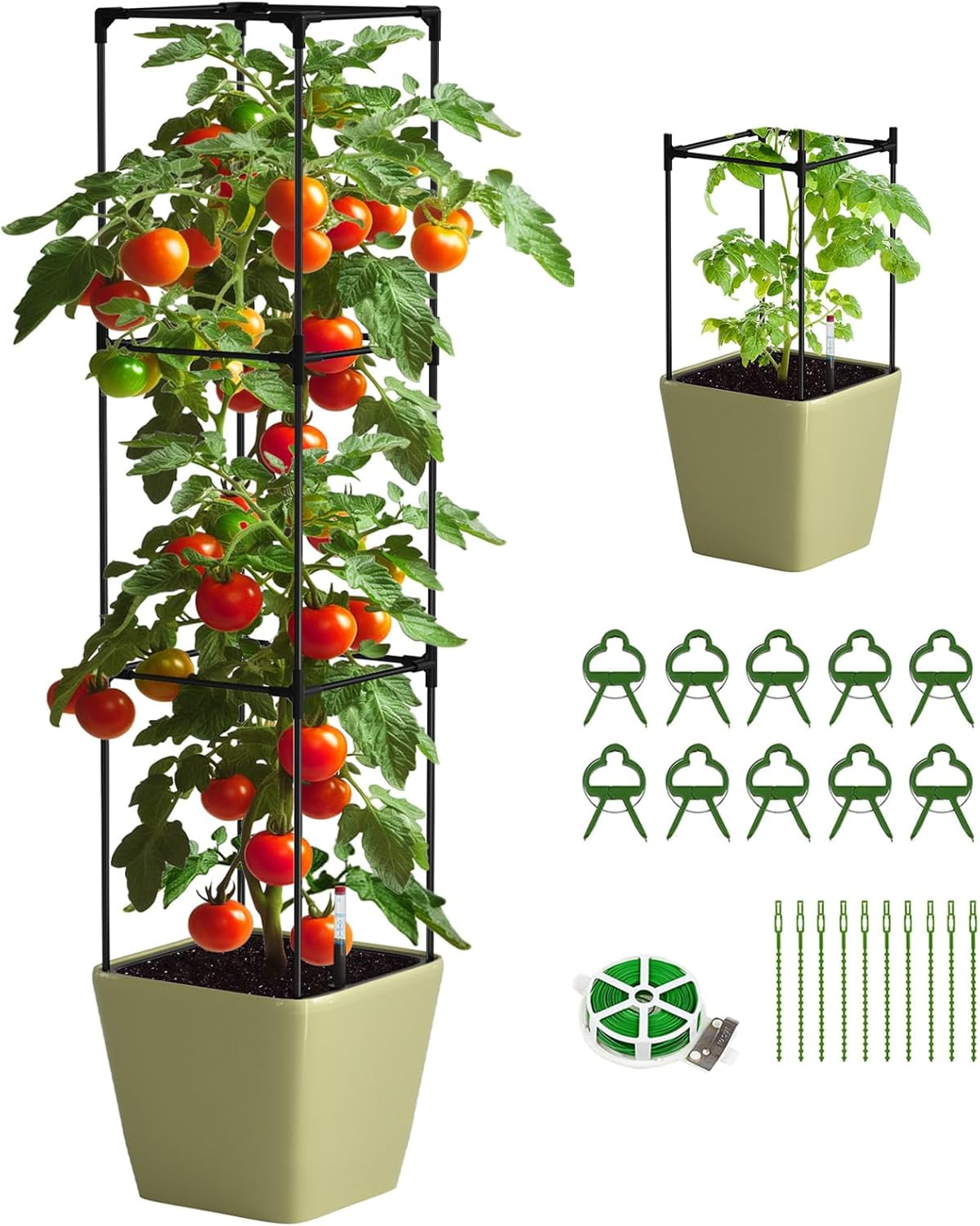 Tomato Planter Box with Trellis, Self Watering Raised Garden Bed with ...