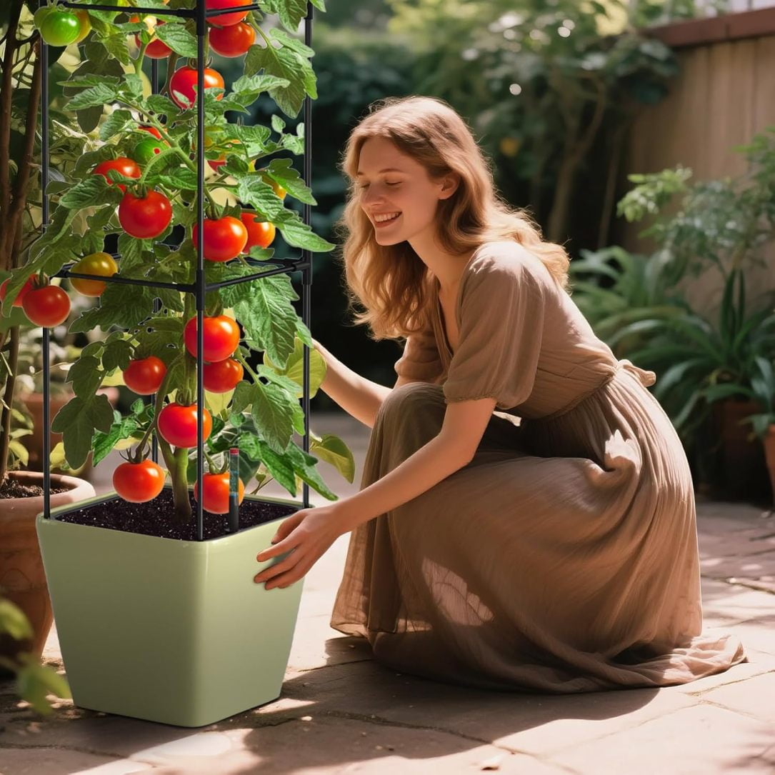 Tomato Planter Box with Trellis, Self Watering Rolling Raised Garden ...