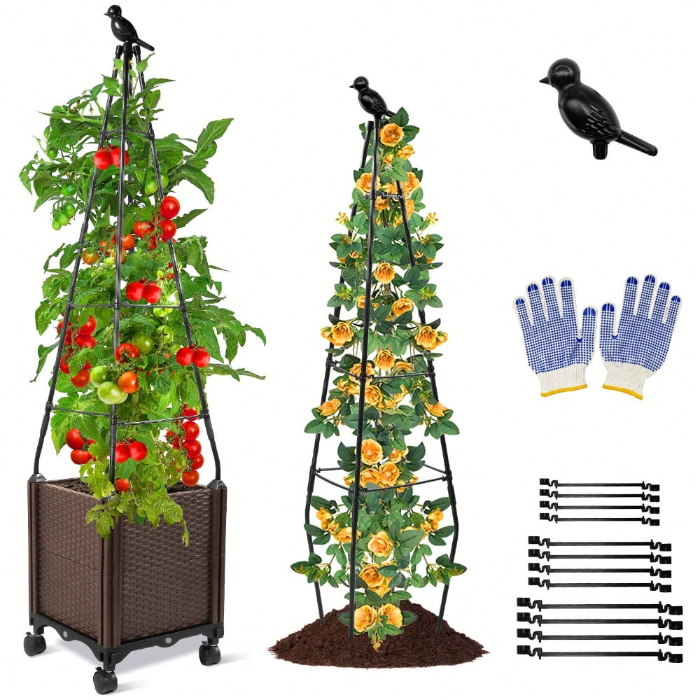 Tomato Planter Boxes With Trellis, 59" Self-Watering Tomato Planter ...