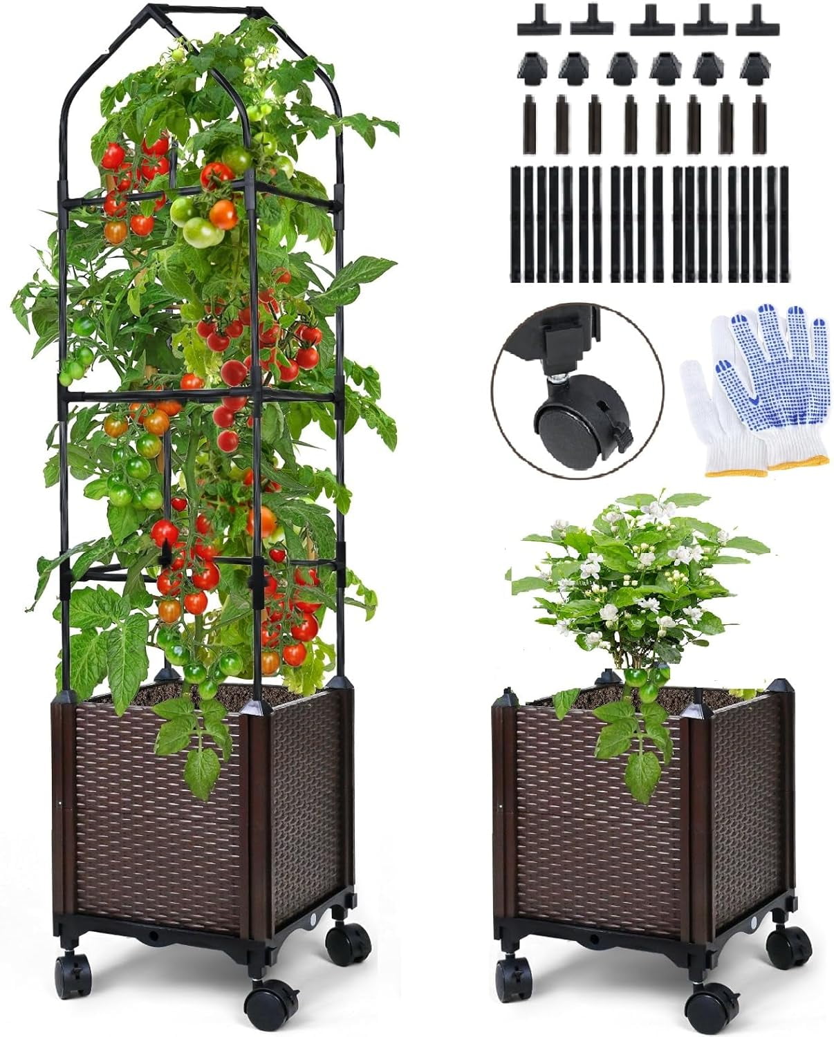Tomato Planter Boxes with Trellis, 59" Self-Watering Tomato Planter ...