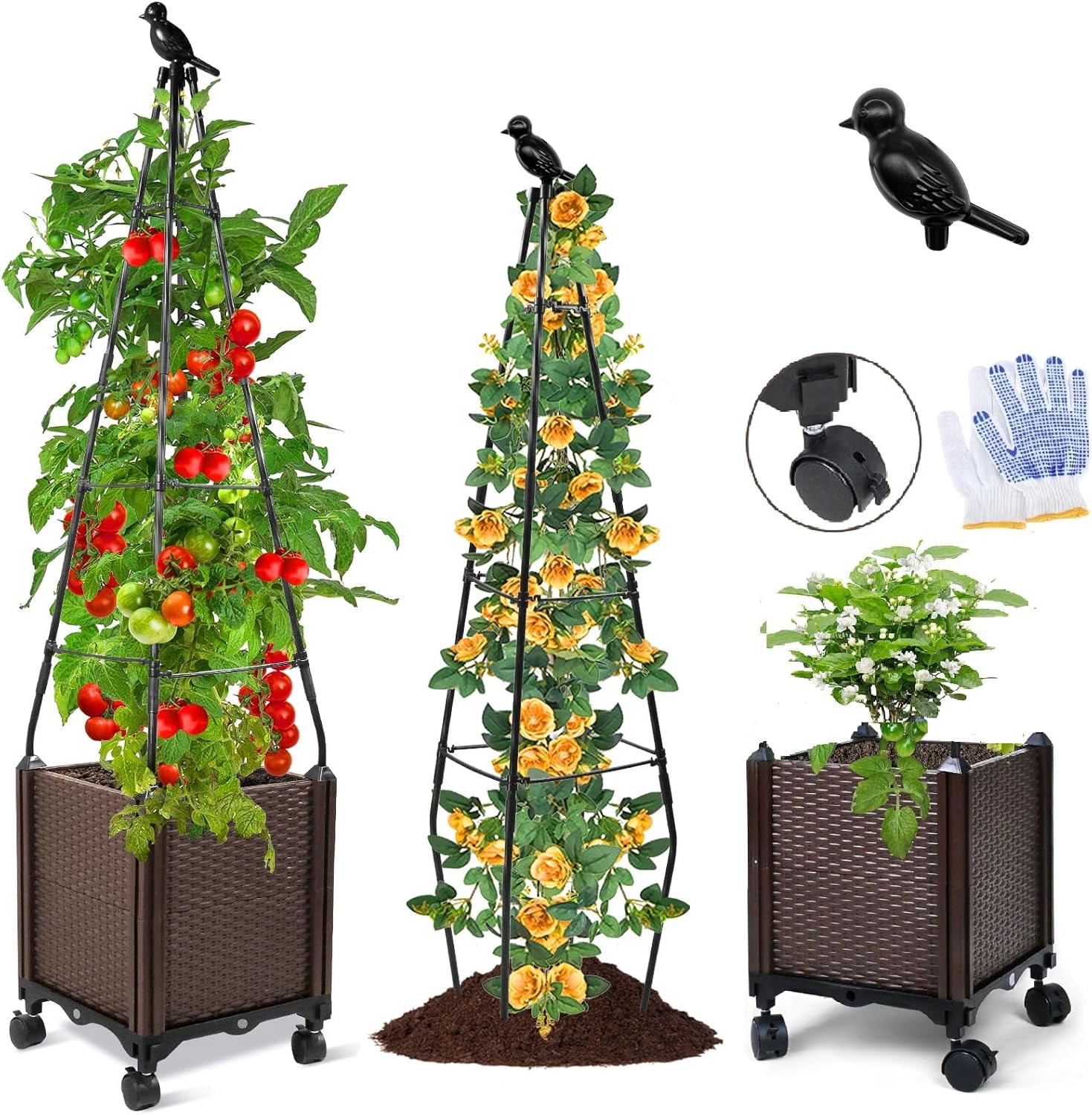 Tomato Planter Boxes with Trellis, 59" Self-Watering Tomato Planter ...