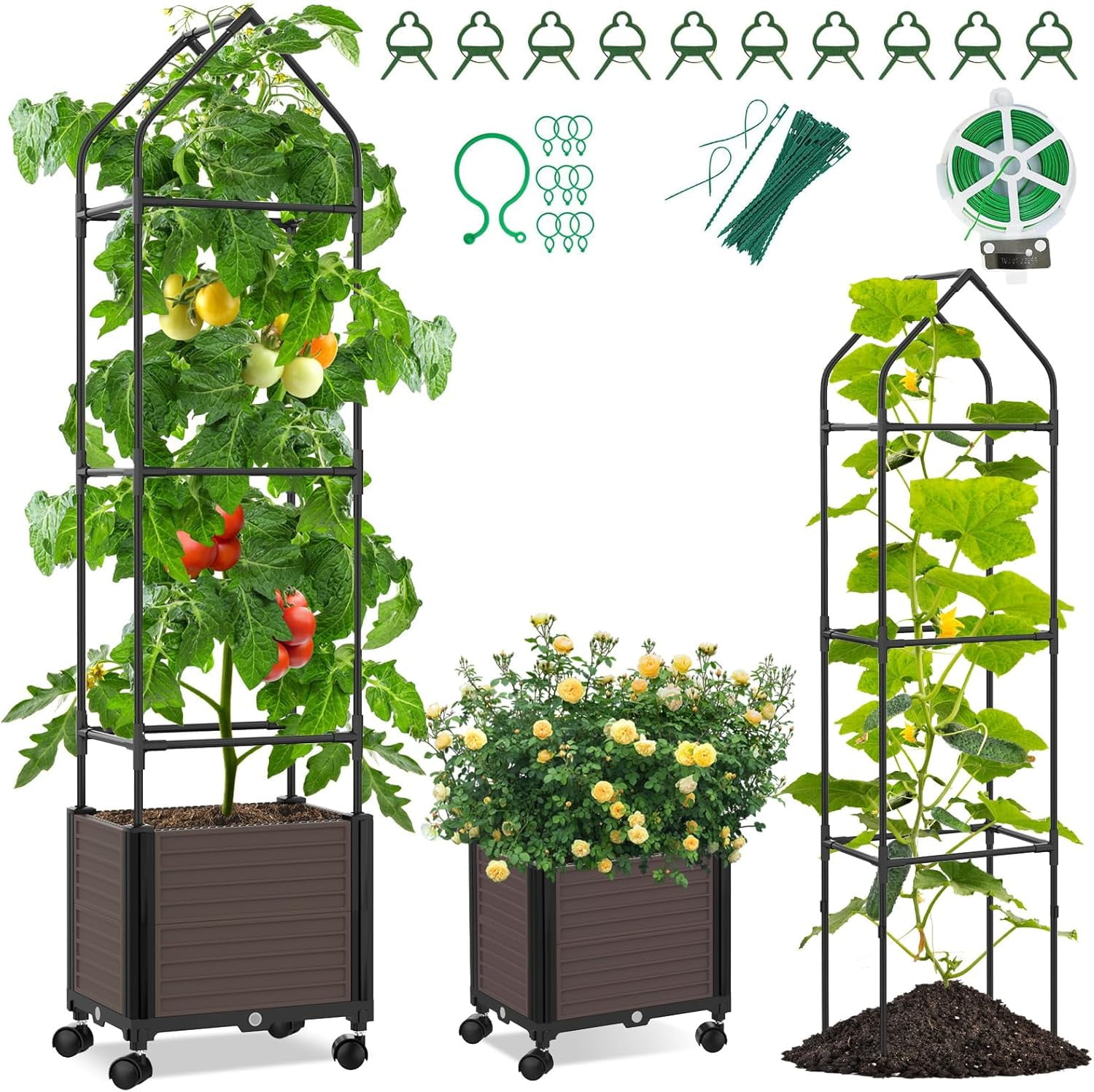 Tomato Planter with Trellis for Climbing Plants Outdoor, 64" Raised ...