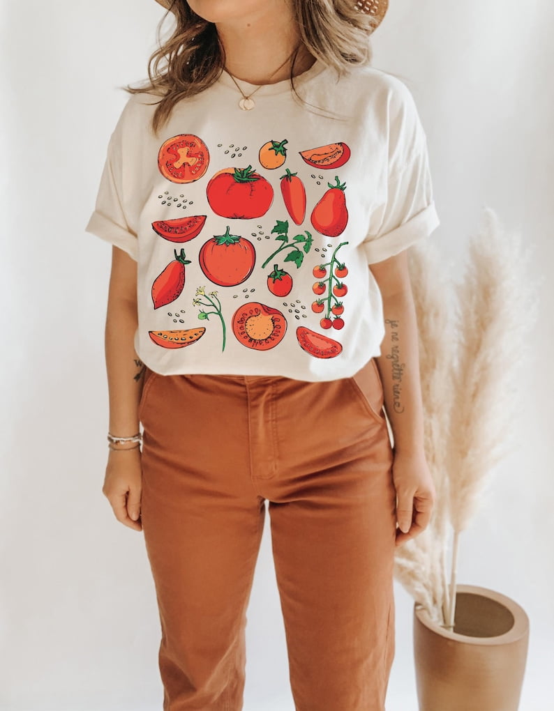 Tomato Shirt Fruit Shirt Botanical Shirt Cottagecore Clothing Vegan ...