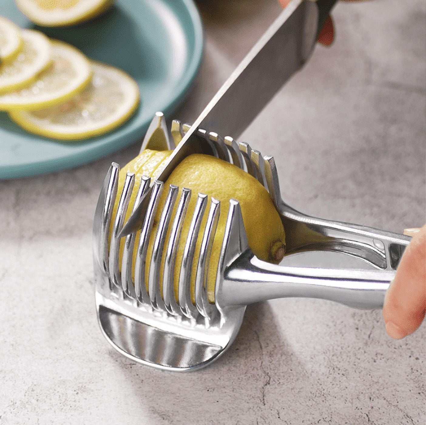 Tomato Slicer Lemon Cutter Multipurpose Handheld Stainless Steel Holder ...