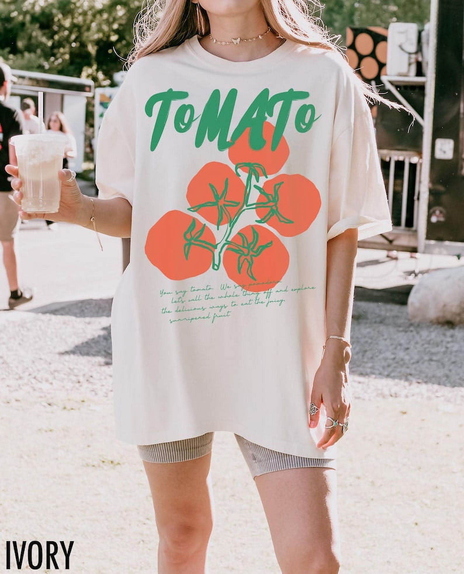 Tomato T-shirt, Cute Whimsical Tomato Garden Print T-shirt, Vegetable ...