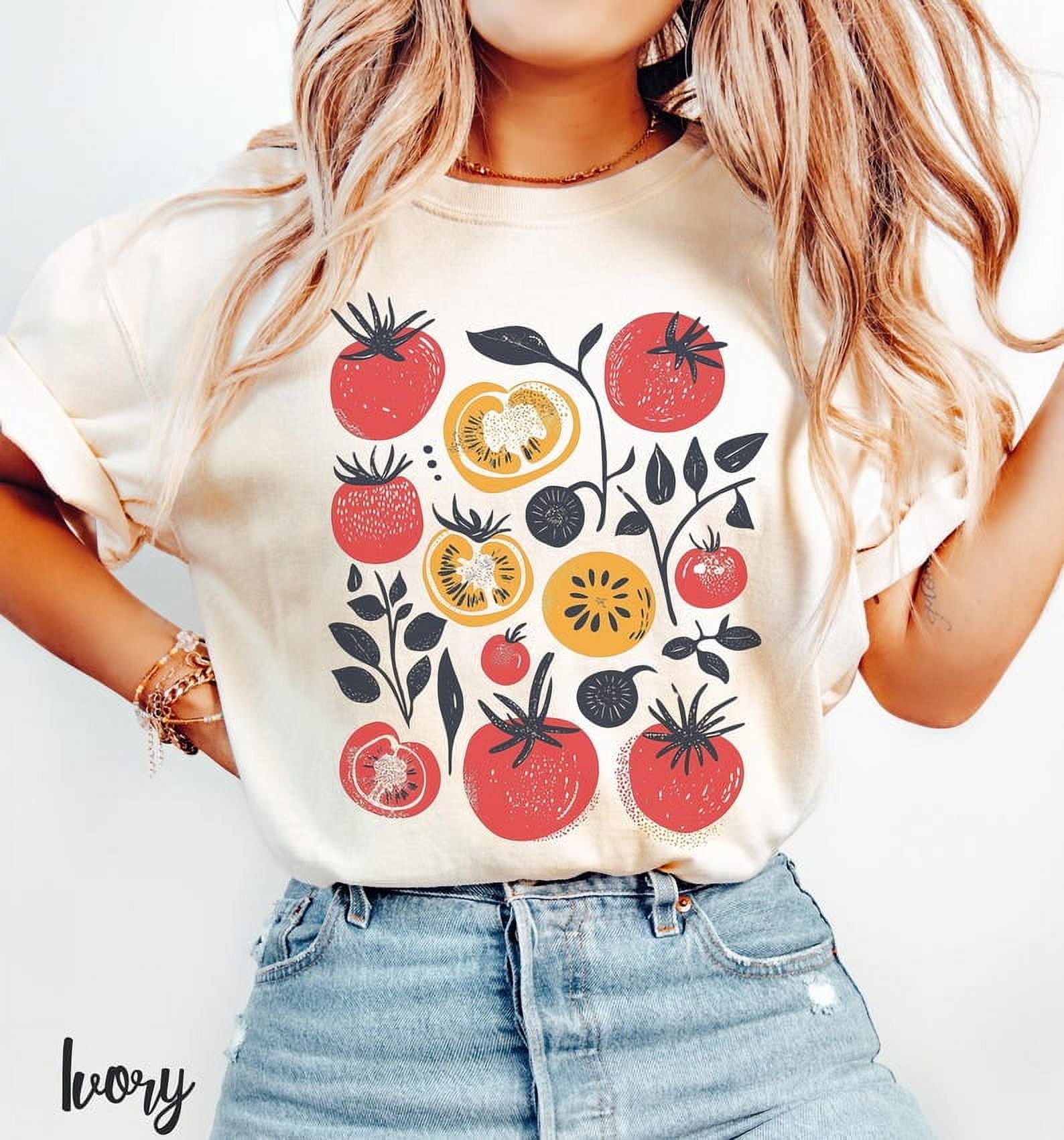 Tomato Tshirt, Cute Whimsical Tomato Garden Print Tee, Vegetable Garden ...