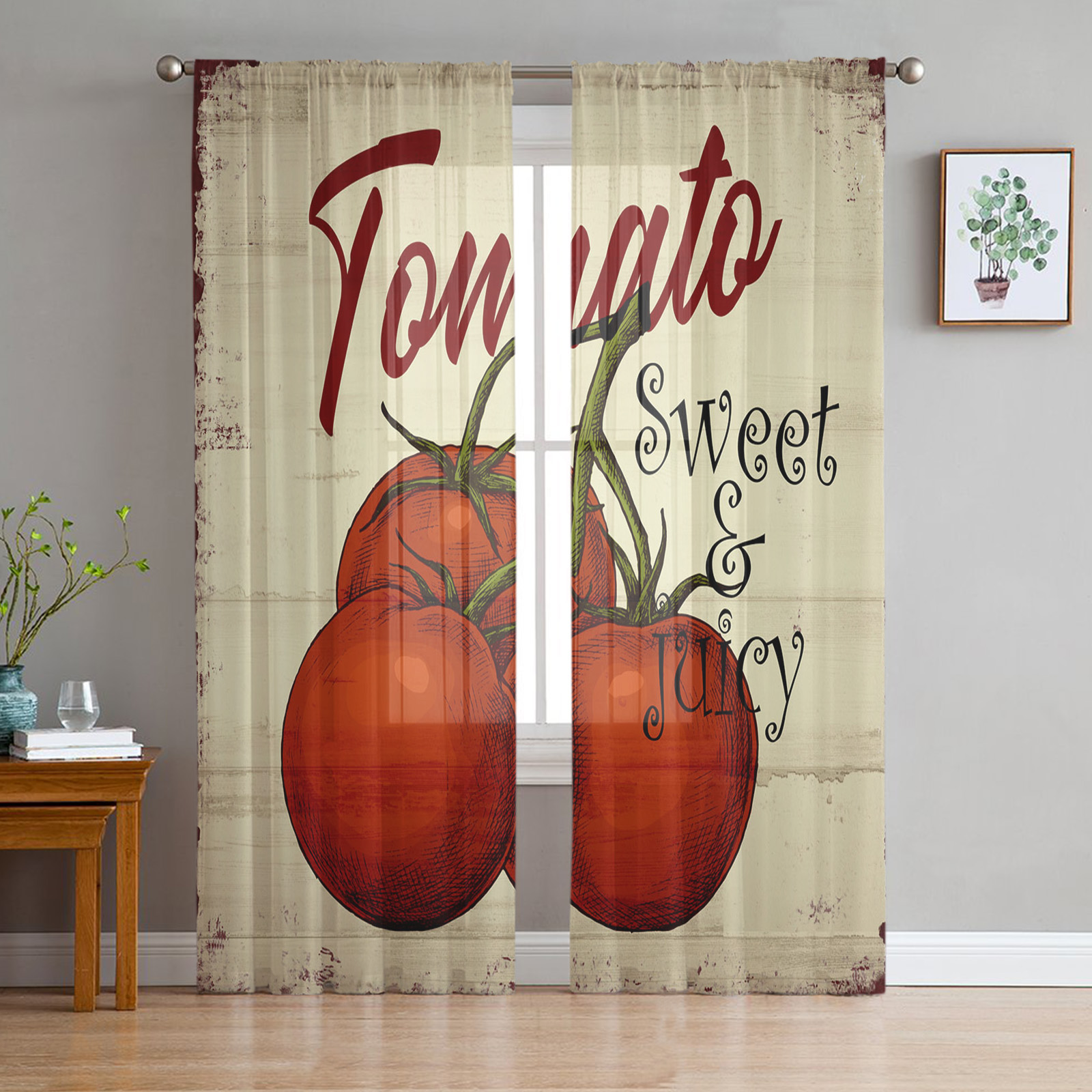 Tomato Wood Grain Retro Tulle Sheer Window Curtains for Living Room ...
