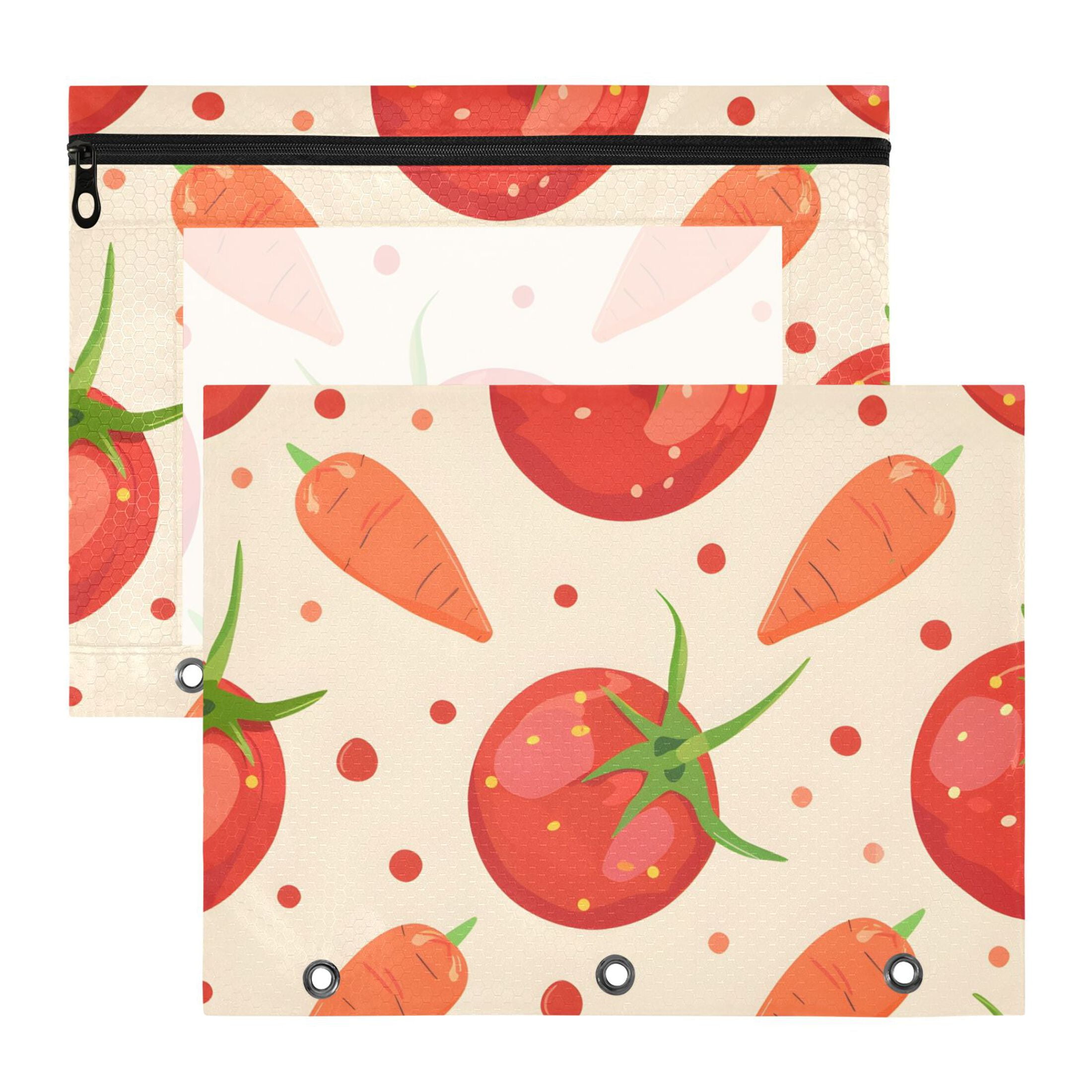 Tomatoes Carrots Dots 3-Ring Binder Pouches A4 Size Zipper Pocket File ...