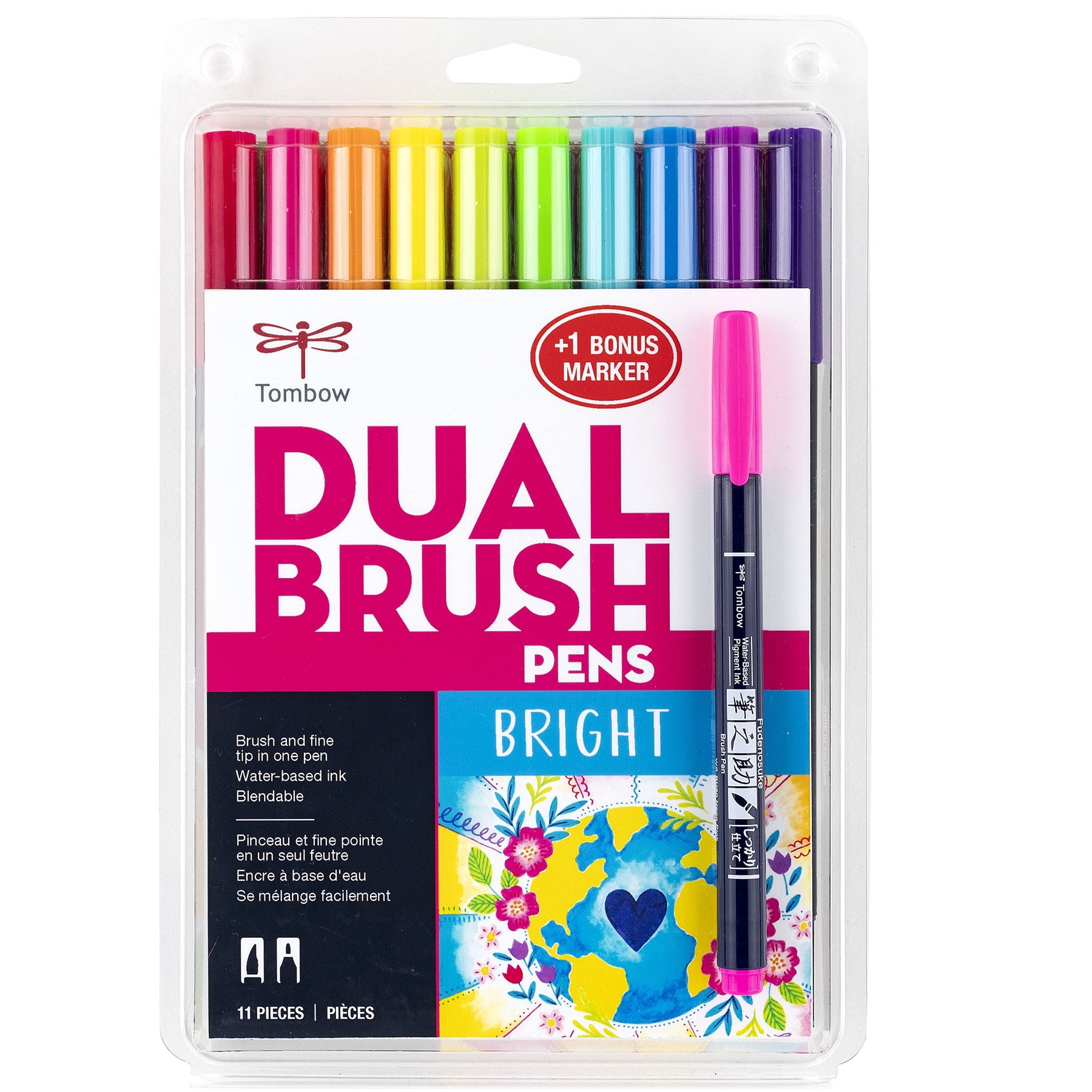 Tombow 72459 Dual Brush Pen Art Markers, Bright, 10-Pack + Free ...