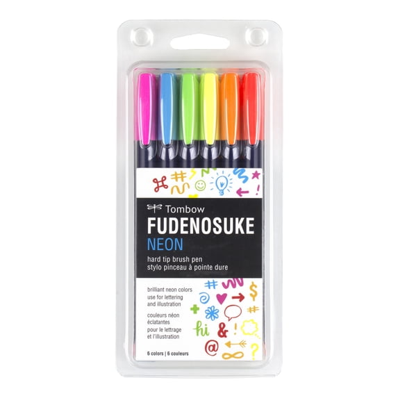 Tombow Fudenosuke Brush Pen Set, Neon Colors, Flexible Hard Tip ...