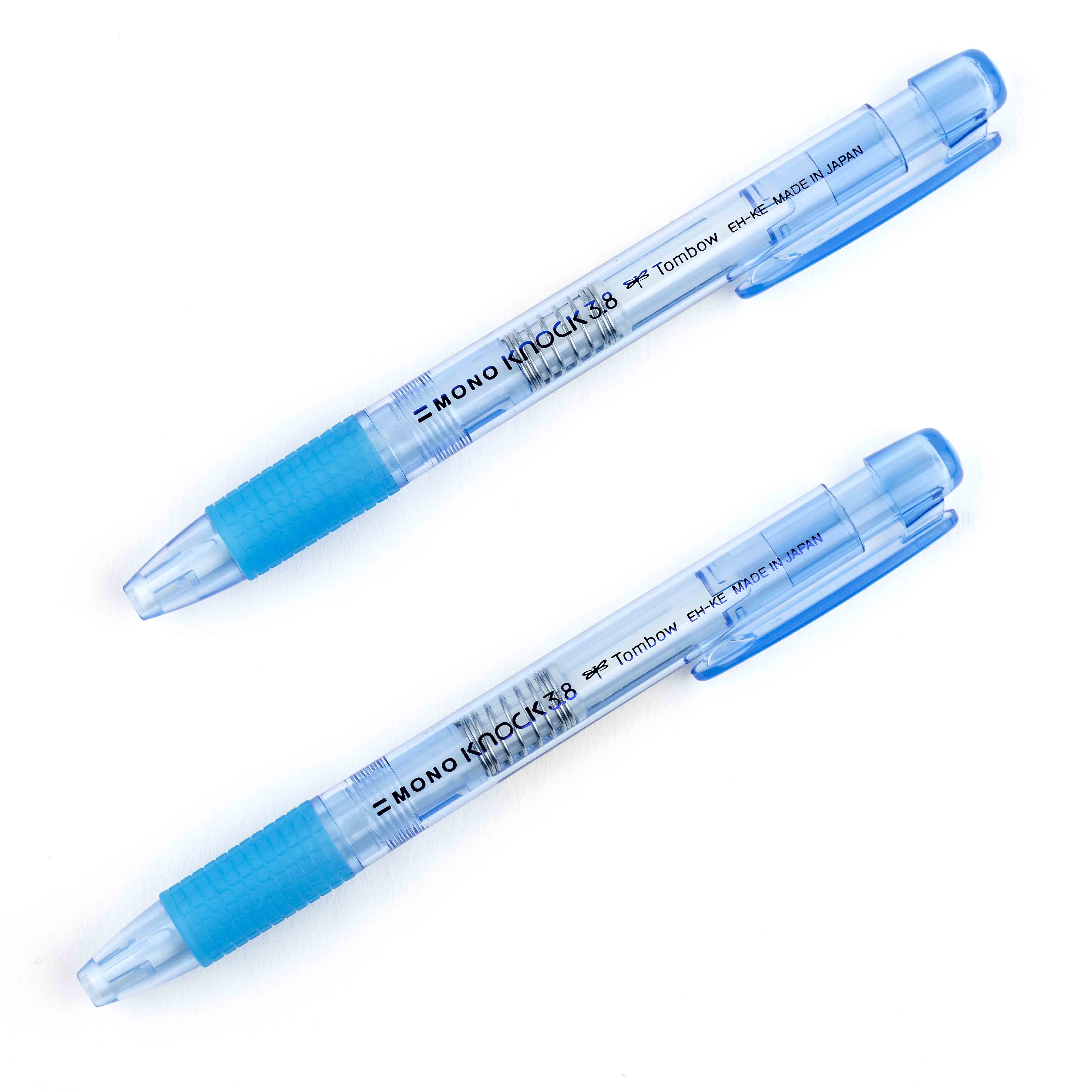 Tombow MONO Knock Pen Eraser, Blue, 3.8mm Diameter, Rubber Grip, Clip ...