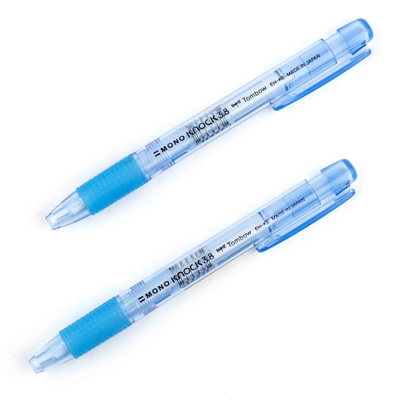Tombow MONO Knock Pen Eraser, Blue, 3.8mm Diameter, Rubber Grip, Clip ...