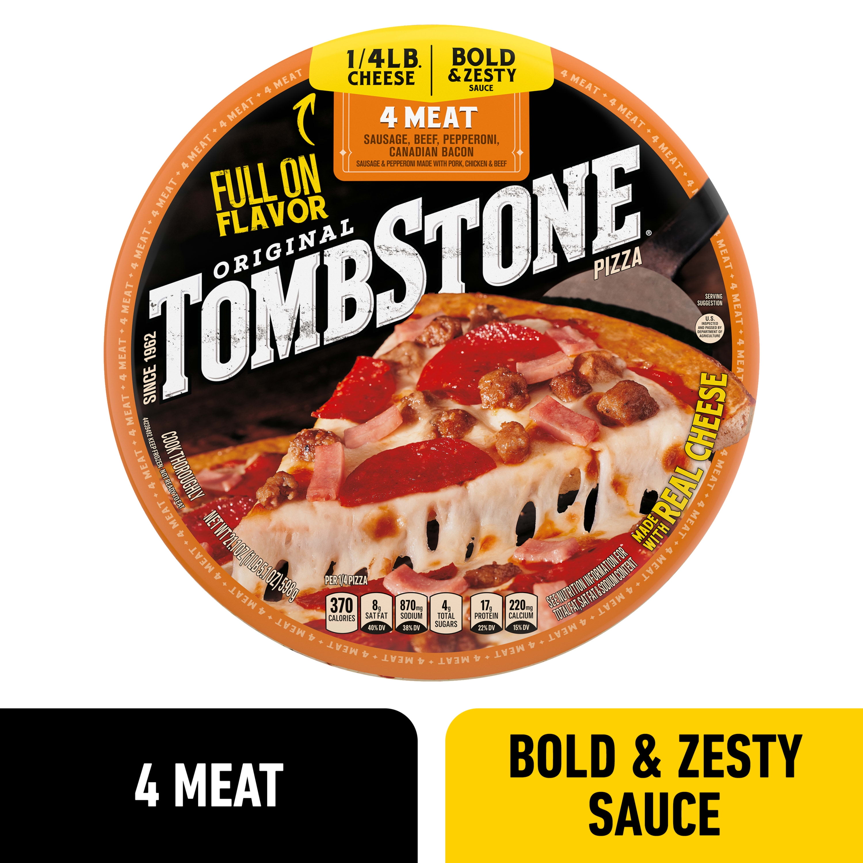 Tombstone Frozen Pizza, Four Meat Original Thin Crust Pizza with ...
