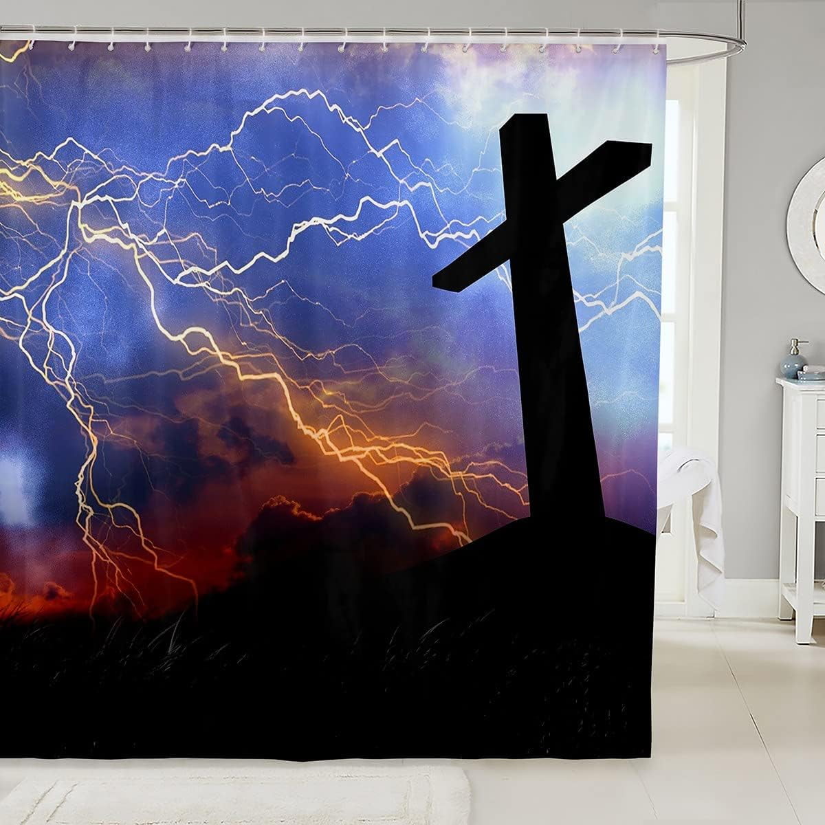 Tombstone Shower Curtain 72" Wx84 L Gothic Nature Lightning Bath ...