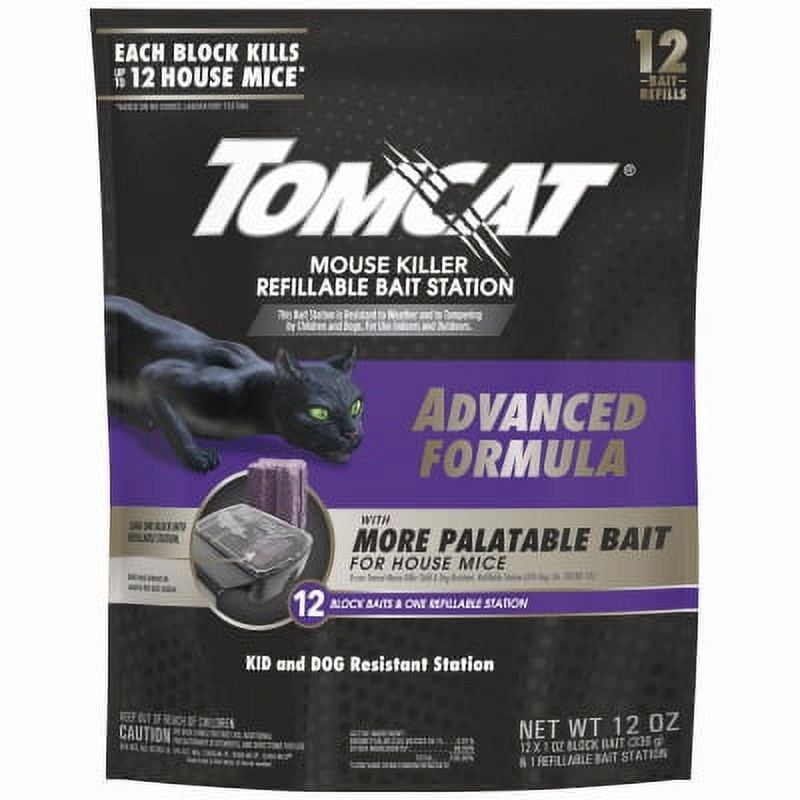 Tomcat 12 Pack Advanced Formula Tier 1 Refillable Mouse Bait Station ...