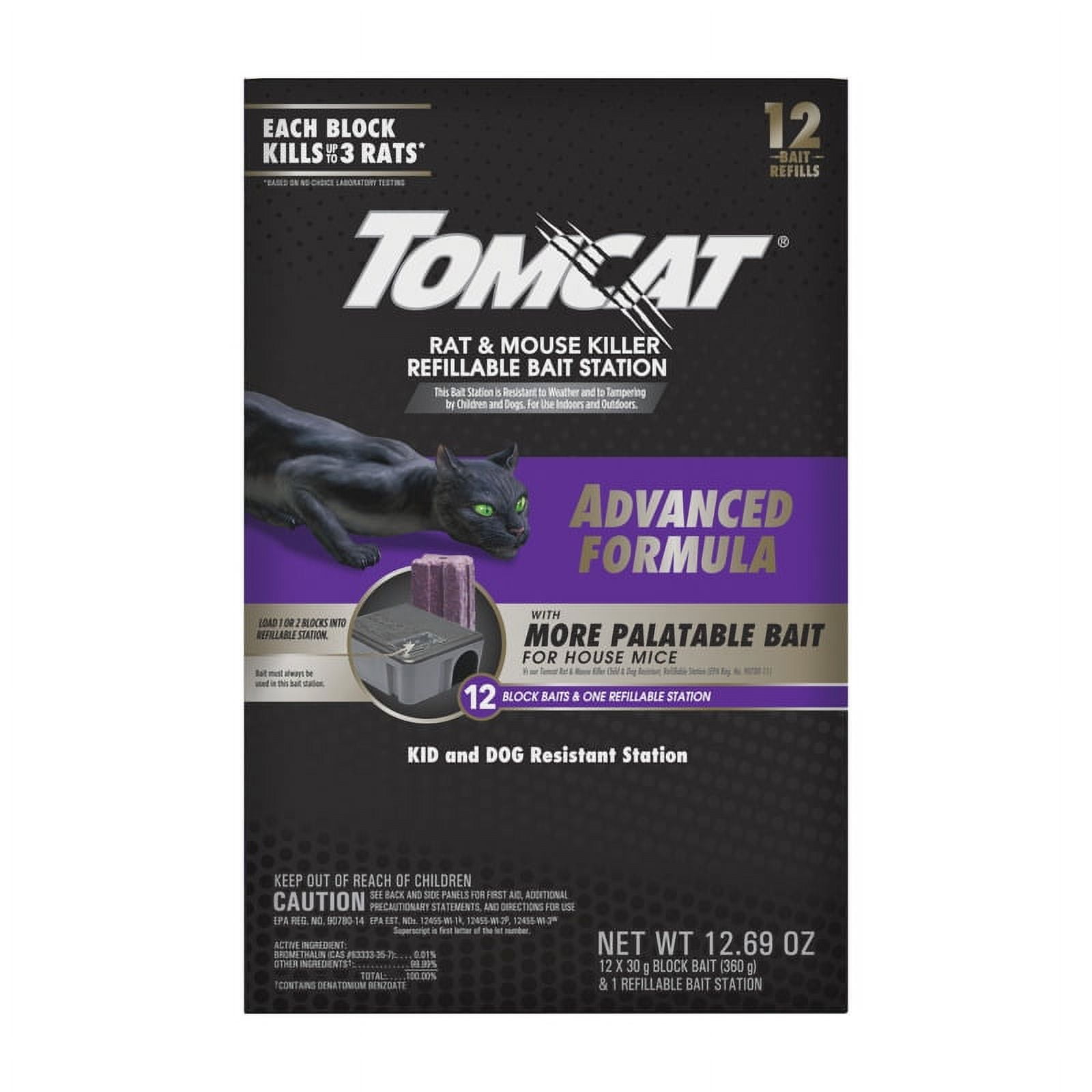 Tomcat Advanced Rat & Mouse Bait Station with 12 Refillable Bait Blocks ...