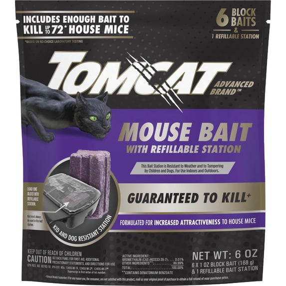 Tomcat Advanced Formula Refillable Mouse Bait Station - Pack of 6 ...