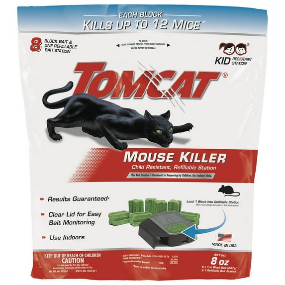 Tomcat Mouse Killer Child Resistant, Refillable Station With 8 1-oz ...