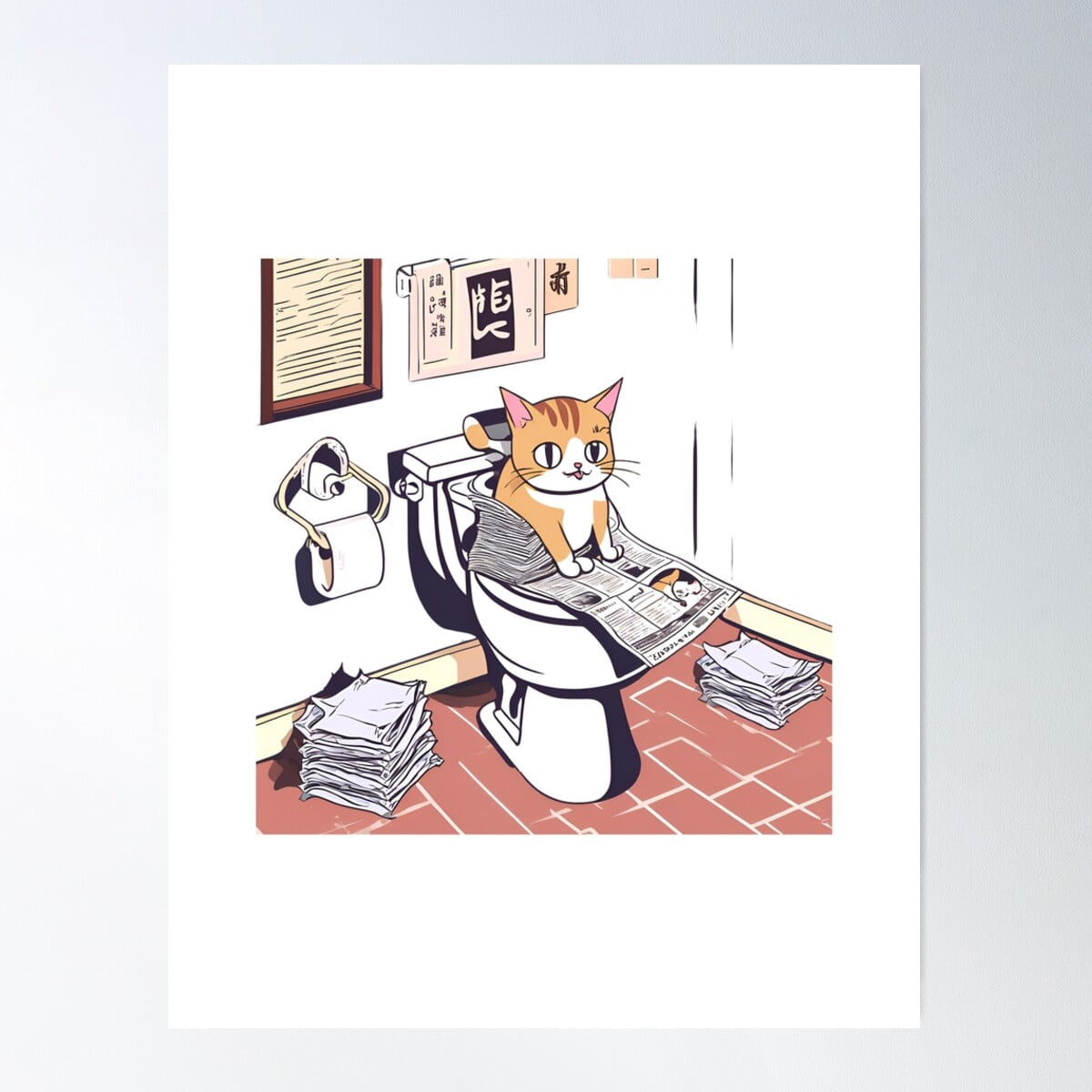 Tomcat On The Toilet With Newspaper Poster Wall Art, Modern Wall Decor ...