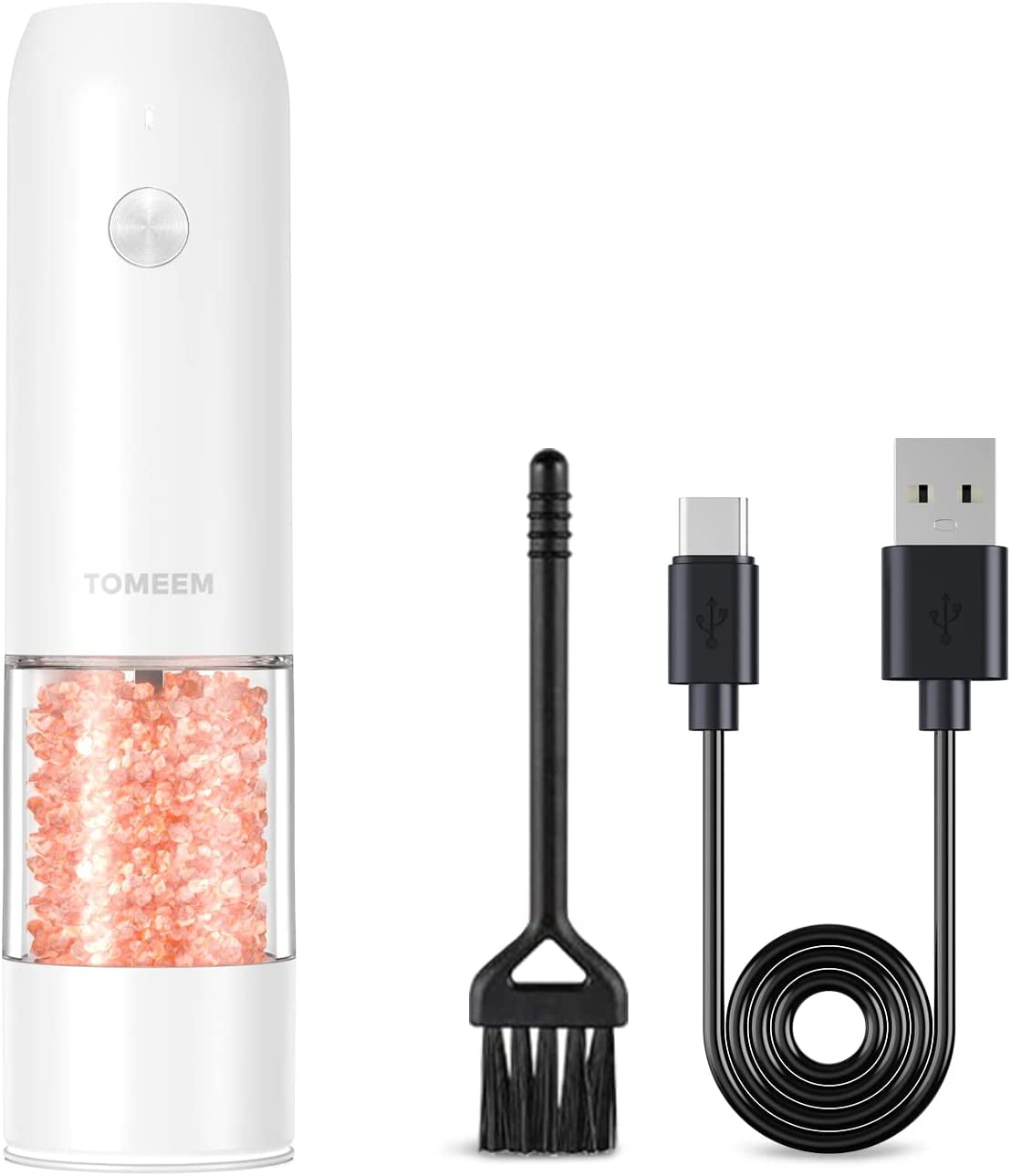 TOMEEM Electric Salt and Pepper Grinder, Rechargeable USB, 6-Level Adjustable Coarseness, LED ...