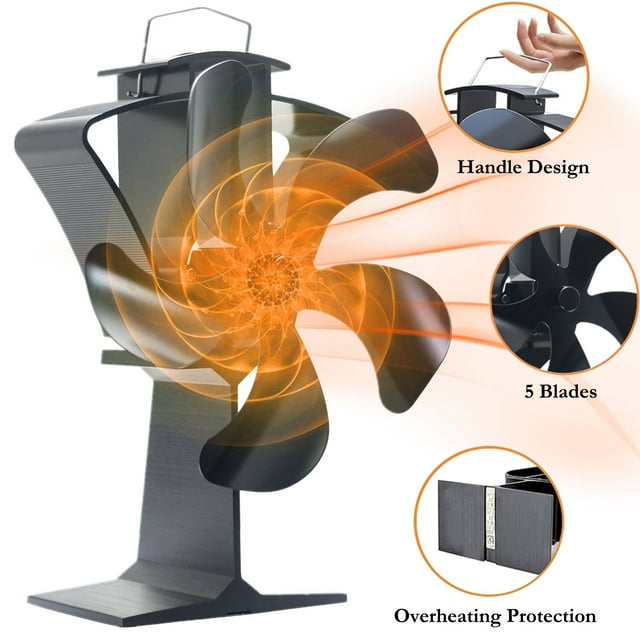 Tomersun 5-Blades Wood Stove Fan Heat Powered Non Electric Fan for Gas ...