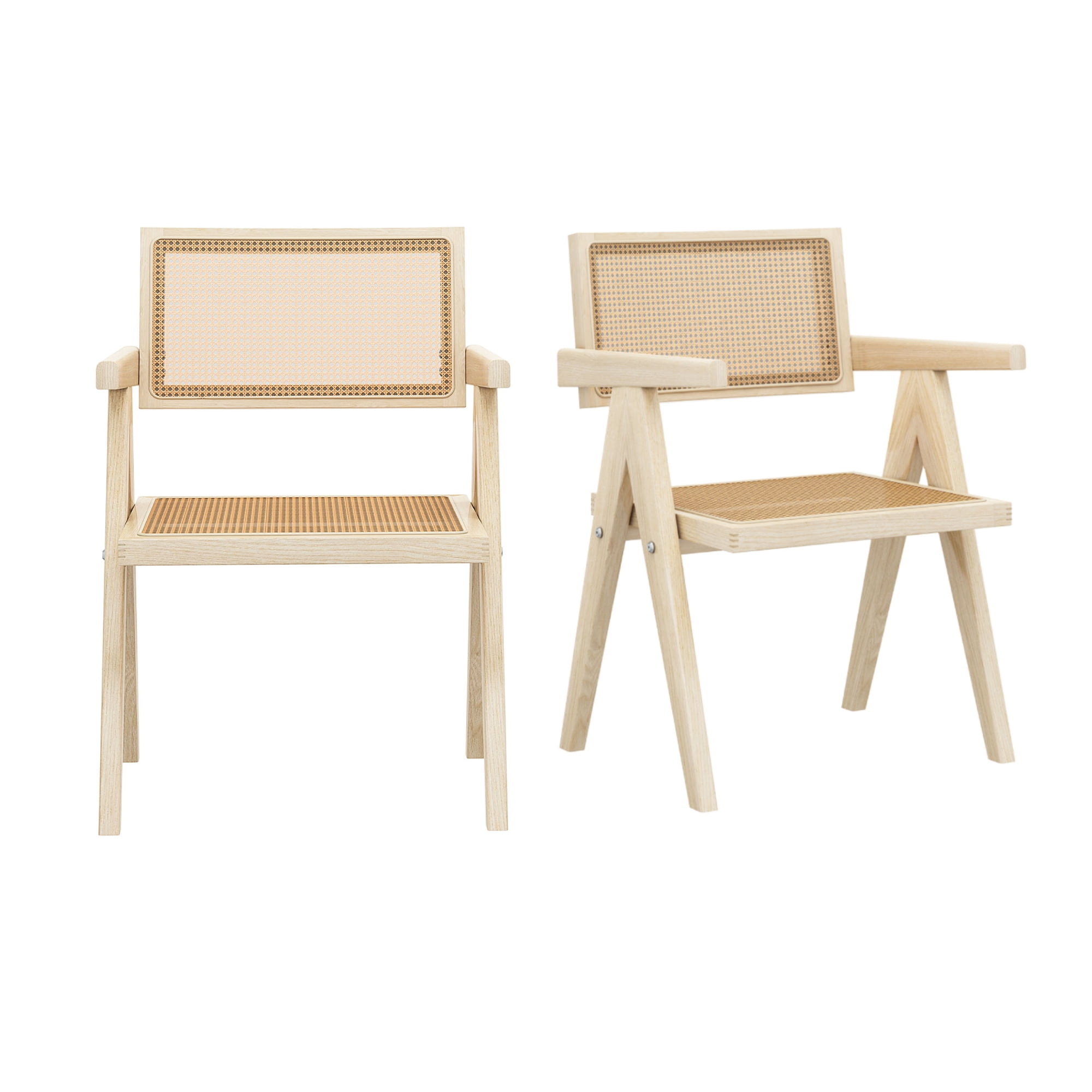 Tomile 2 Pack Solid Wood Dining Chair, Mid-Century Modern Rattan Chair ...