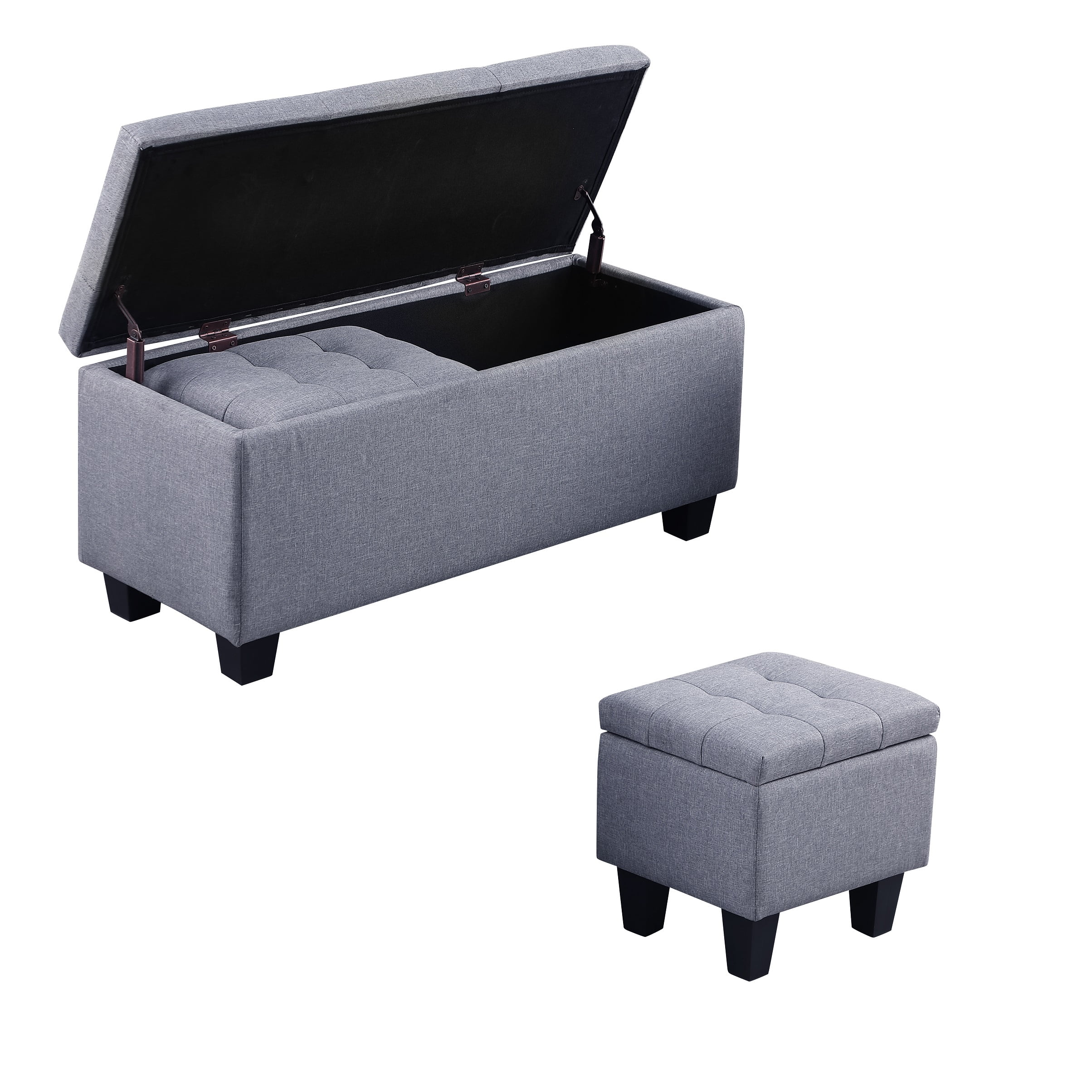 Tomile Large Storage Ottoman Bench Set Gray 3 In 1 Combination Ottoman