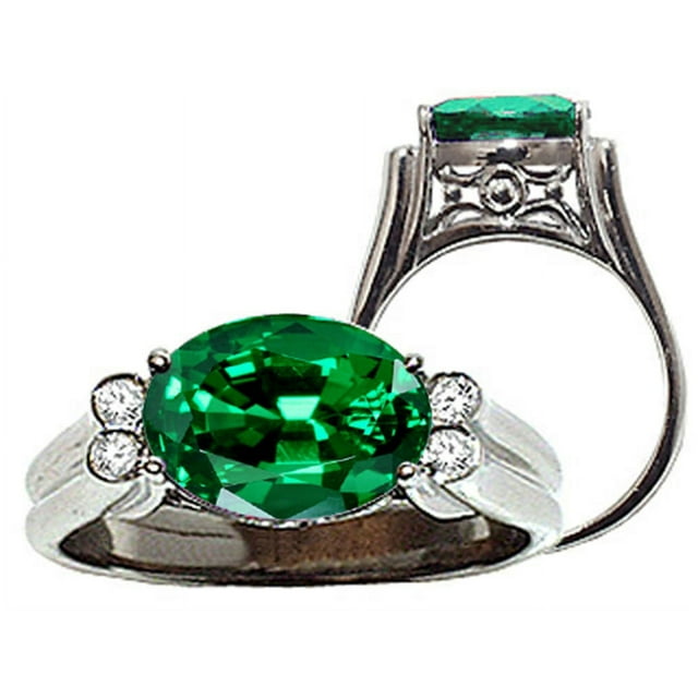 Tommaso Design Oval 10x8 mm Simulated Emerald Ring - Walmart.com