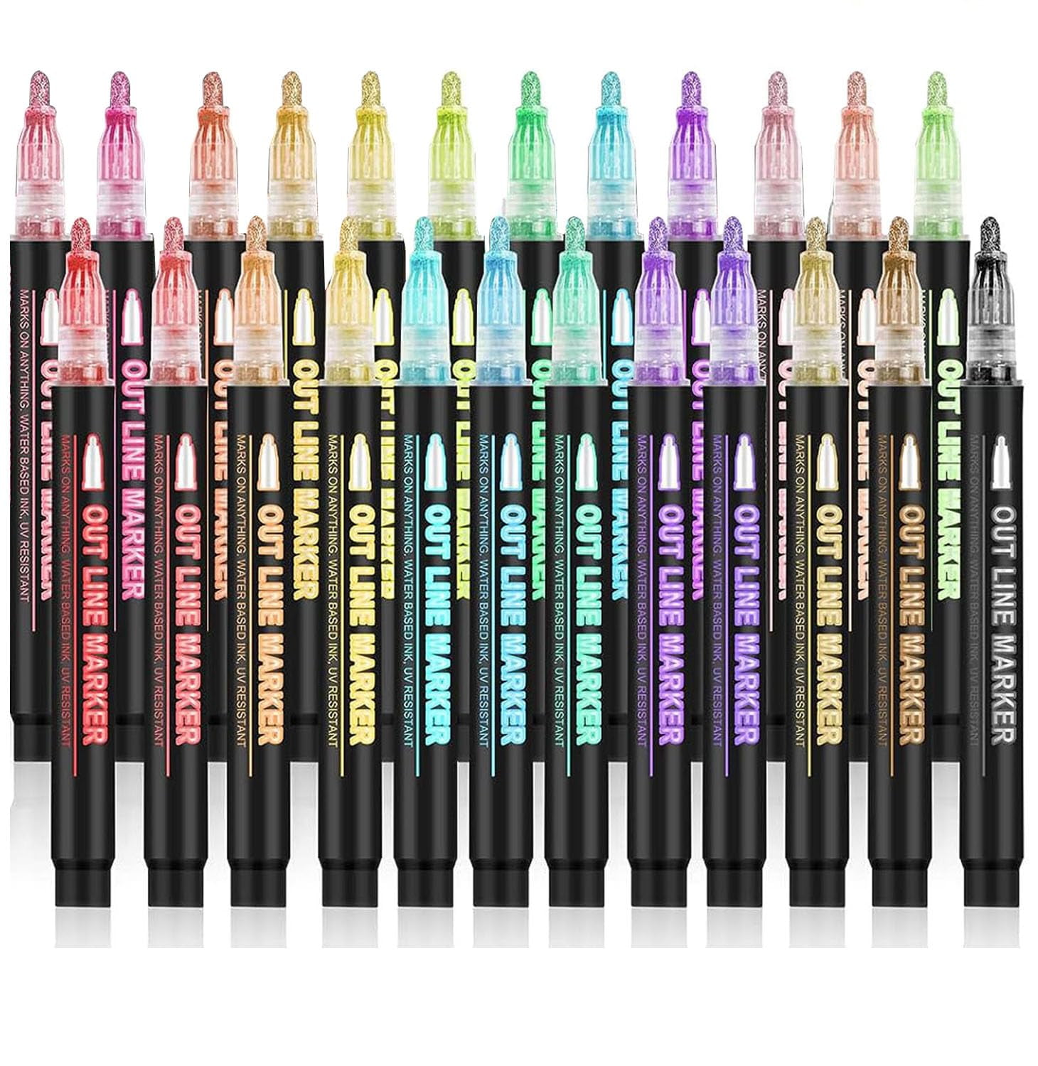 Tommax Double Line Outline Markers 24pcs, Metallic Shimmer Markers for ...