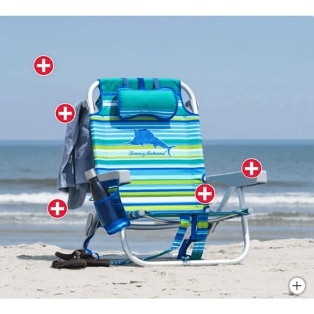 Tommy Bahama 2022 Folding Backpack Beach Chair Tropical/Stripes - Set ...