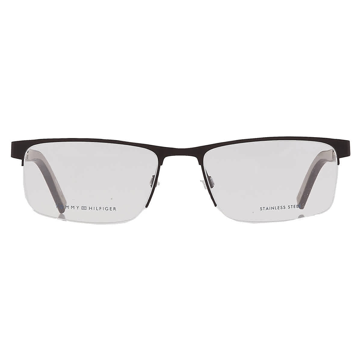 Tommy Hilfiger 1594 Semi-Rimless Rectangular Matte Black Eyeglasses ...