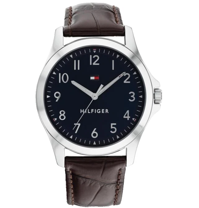 Tommy Hilfiger 1791449 Navy Blue Dial Brown Leather Strap 45mm Mens ...