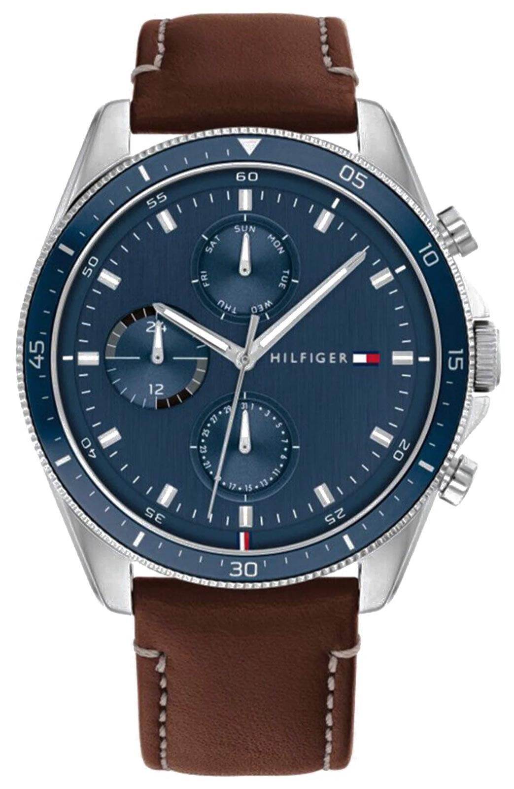 Tommy Hilfiger 1791837 Men's Blue Multifunction Analog Watch Brown ...
