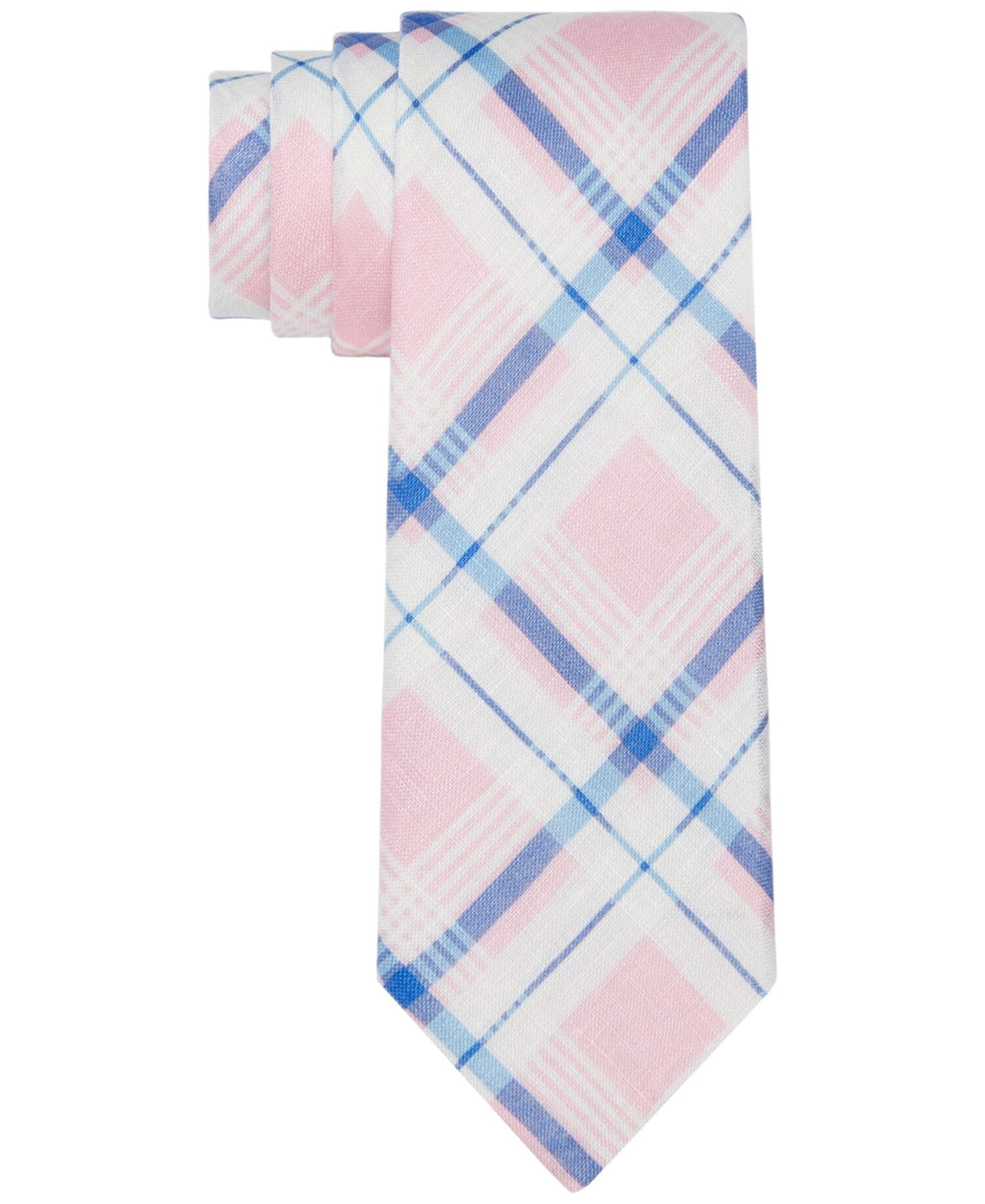 Tommy Hilfiger Men's Robert Slim Plaid Pattern Linen Tie Pink Size ...