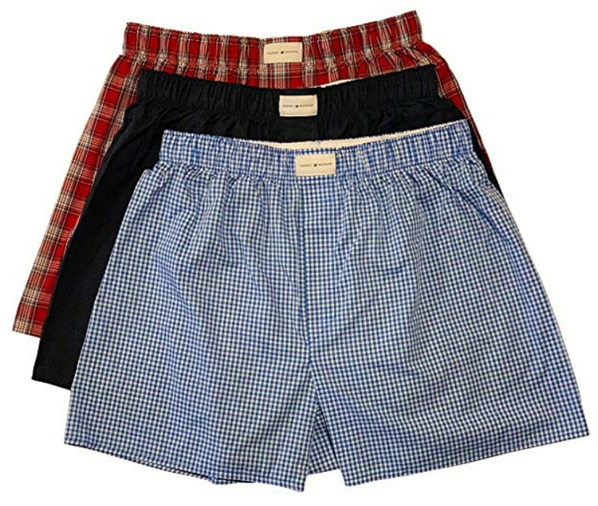 Tommy Hilfiger Men's 3-Pack Woven Boxer Underwear, Small Size, Red Navy ...