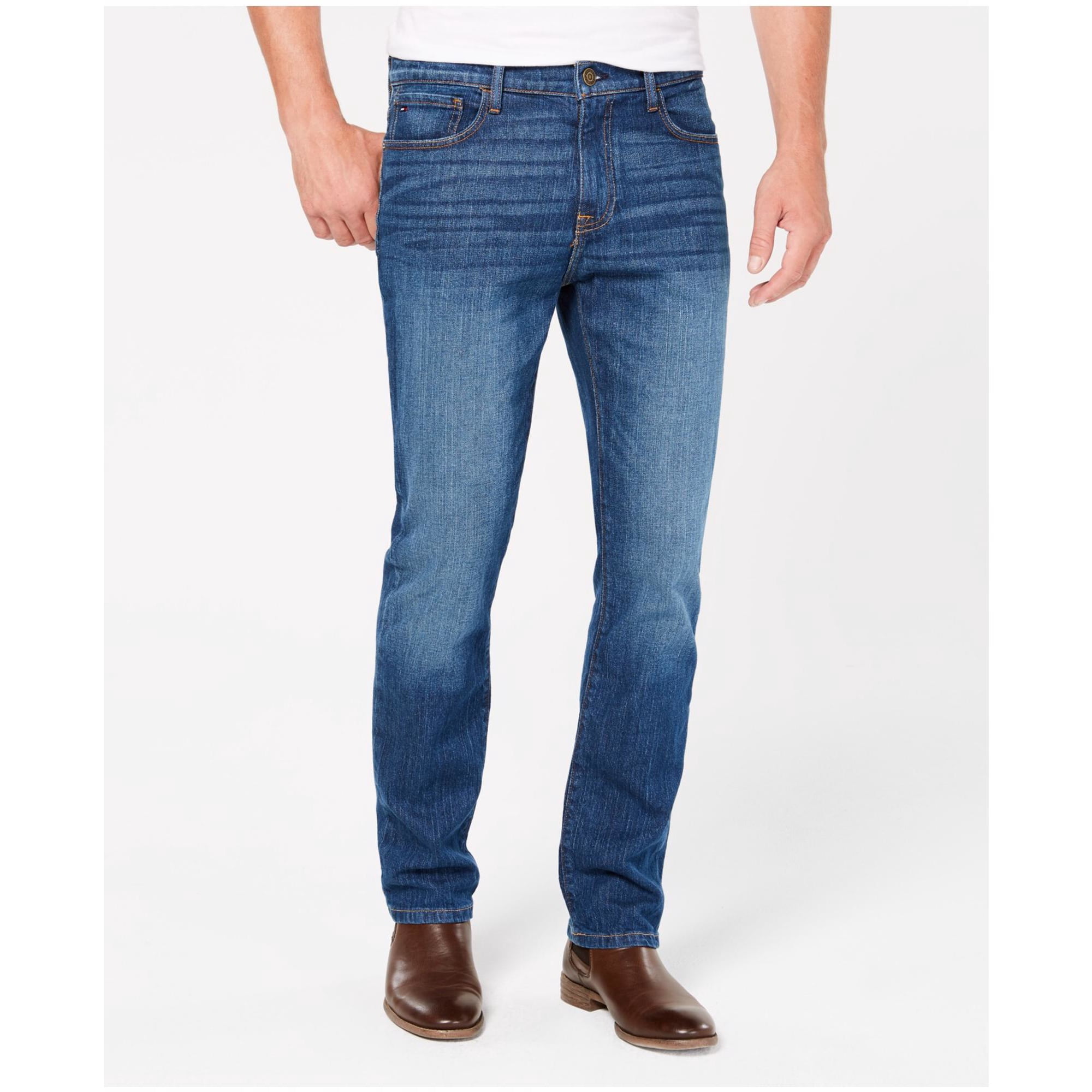 Tommy Hilfiger Mens Stretch Straight Leg Jeans, Blue, 29W x 31L ...