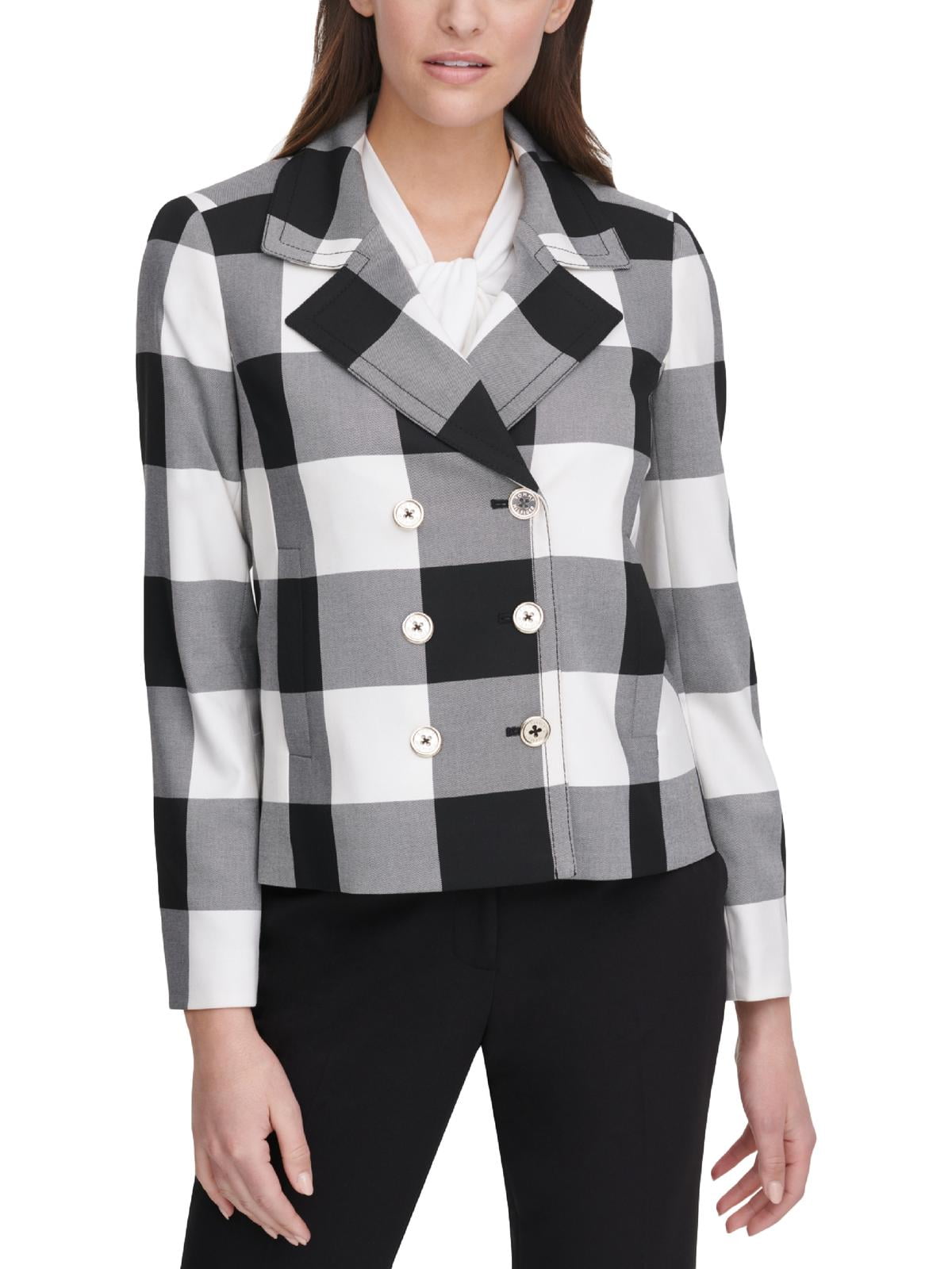 Tommy Hilfiger Women's Double Breasted Gingham Jacket Black-White Size ...