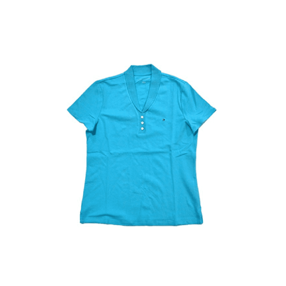Tommy Hilfiger Women's Stretch Mesh Polo Shirt in Blue Lagoon, Large ...