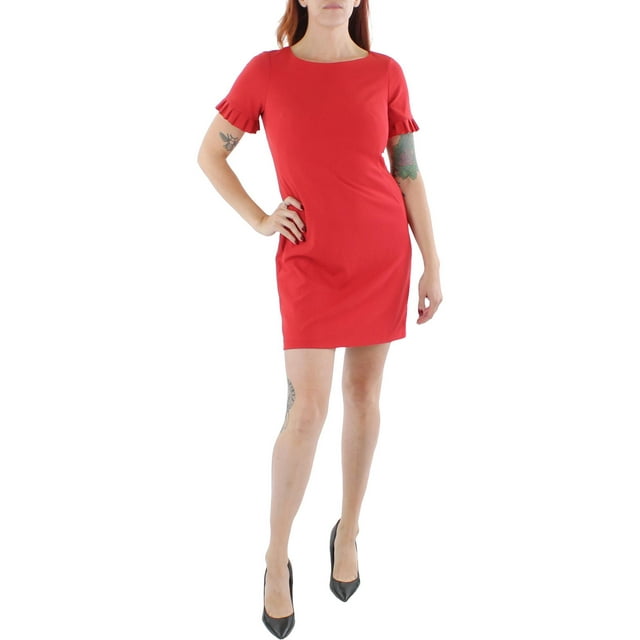 Tommy Hilfiger Womens Crepe Ruffled Sleeve Shift Dress
