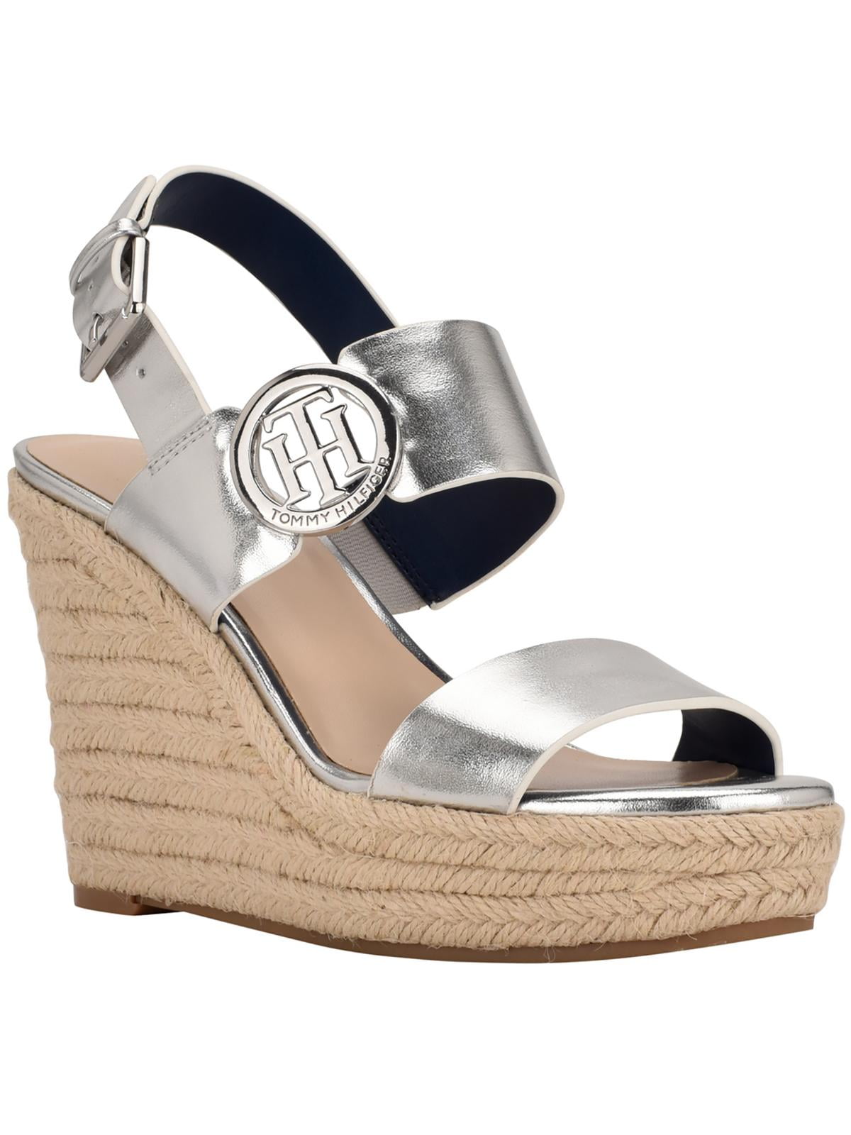 Tommy Hilfiger Womens Kahdy Logo Almond Toe Wedge Sandals - Walmart.com
