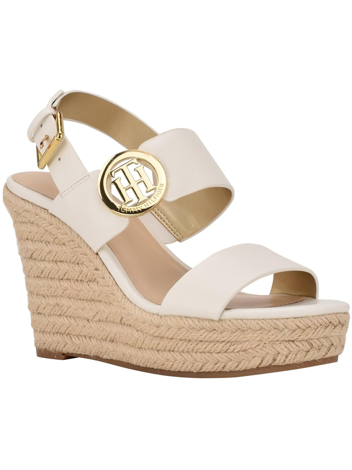 Tommy Hilfiger Womens Kahdy Logo Almond Toe Wedge Sandals - Walmart.com