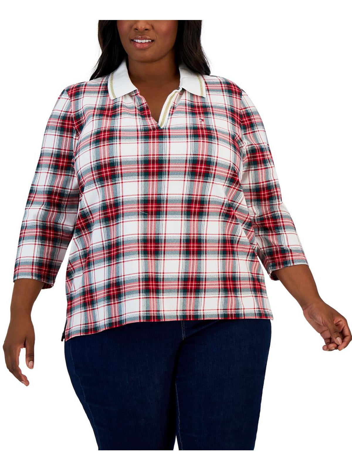 Tommy Hilfiger Womens Plus Collared Metallic Pullover Top - Walmart.com