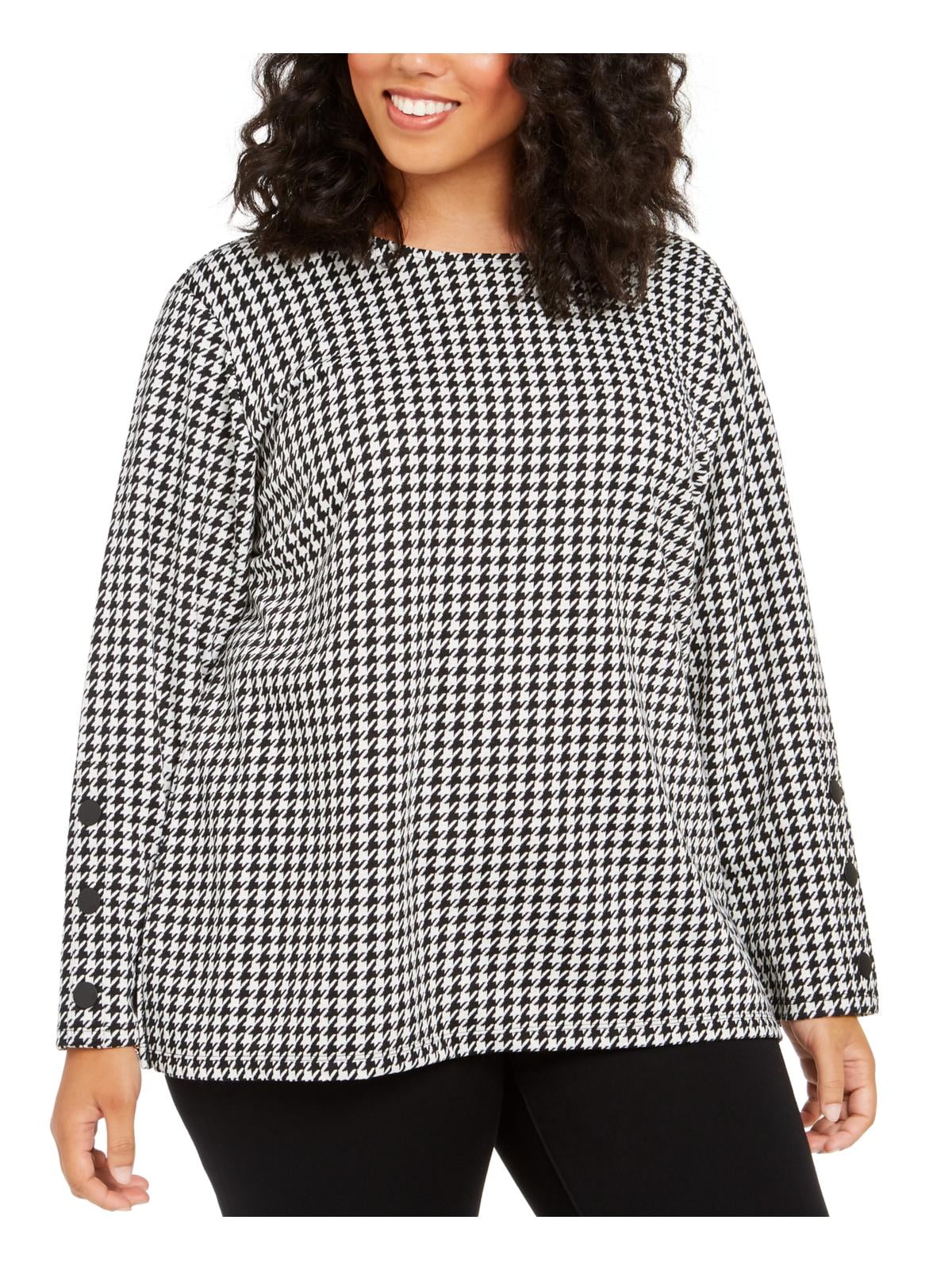 Tommy Hilfiger Womens Plus Houndstooth Tunic Blouse B/W 1X - Walmart.com