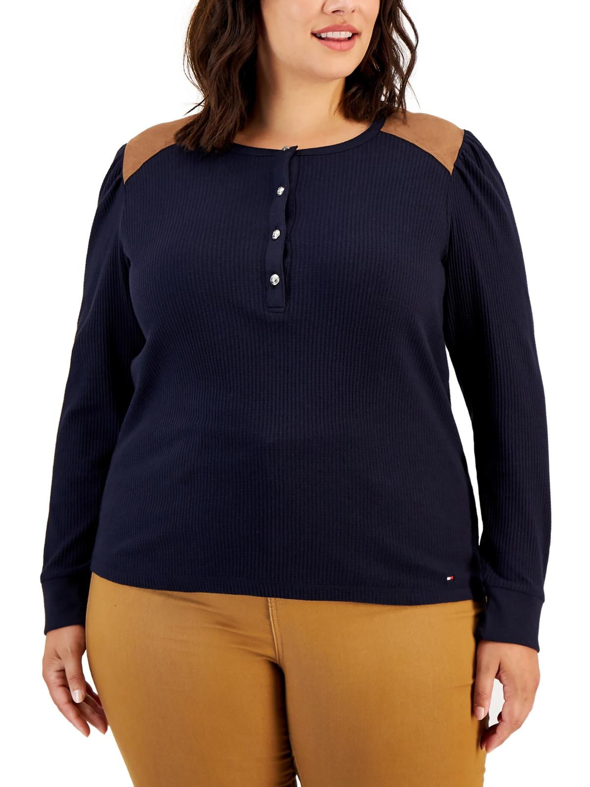 Tommy Hilfiger Womens Plus Waffle Knit Thermal Henley - Walmart.com